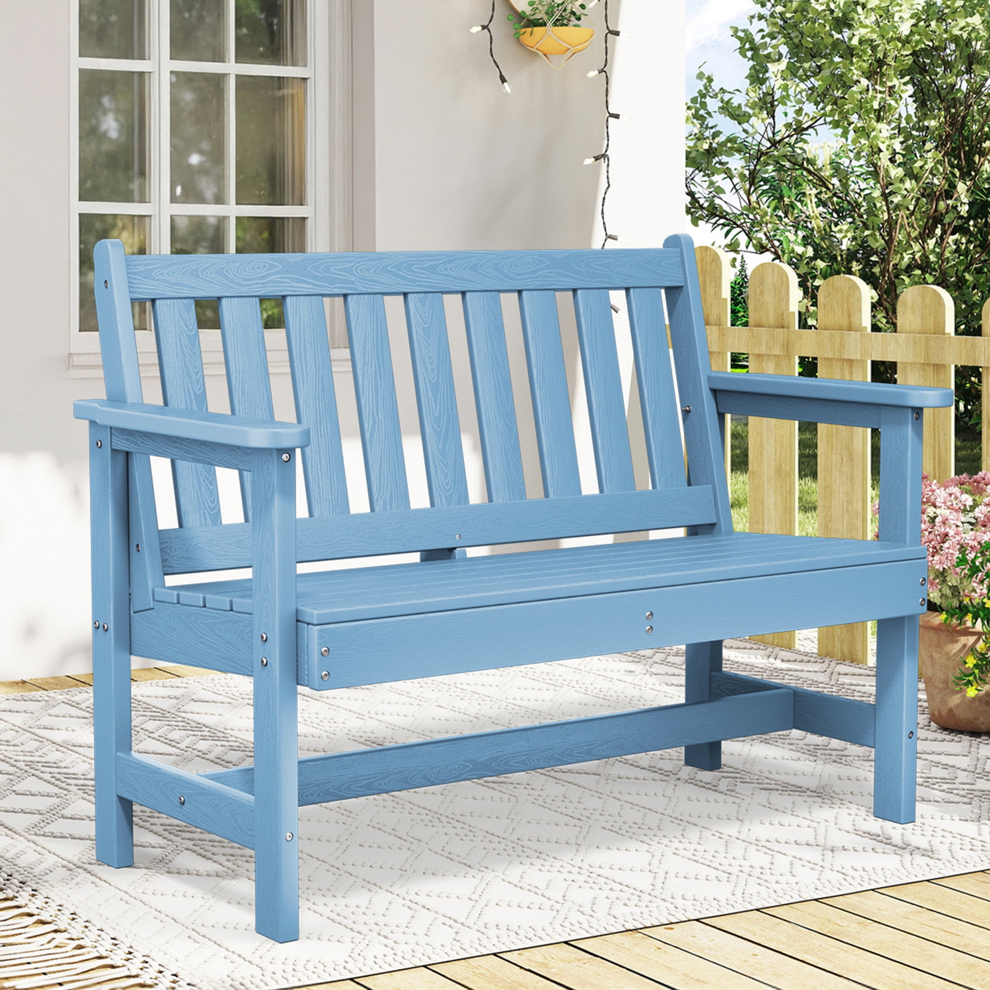 SERWALL Outdoor Bench for 2-Person, Weather-Resistant HDPE with ...