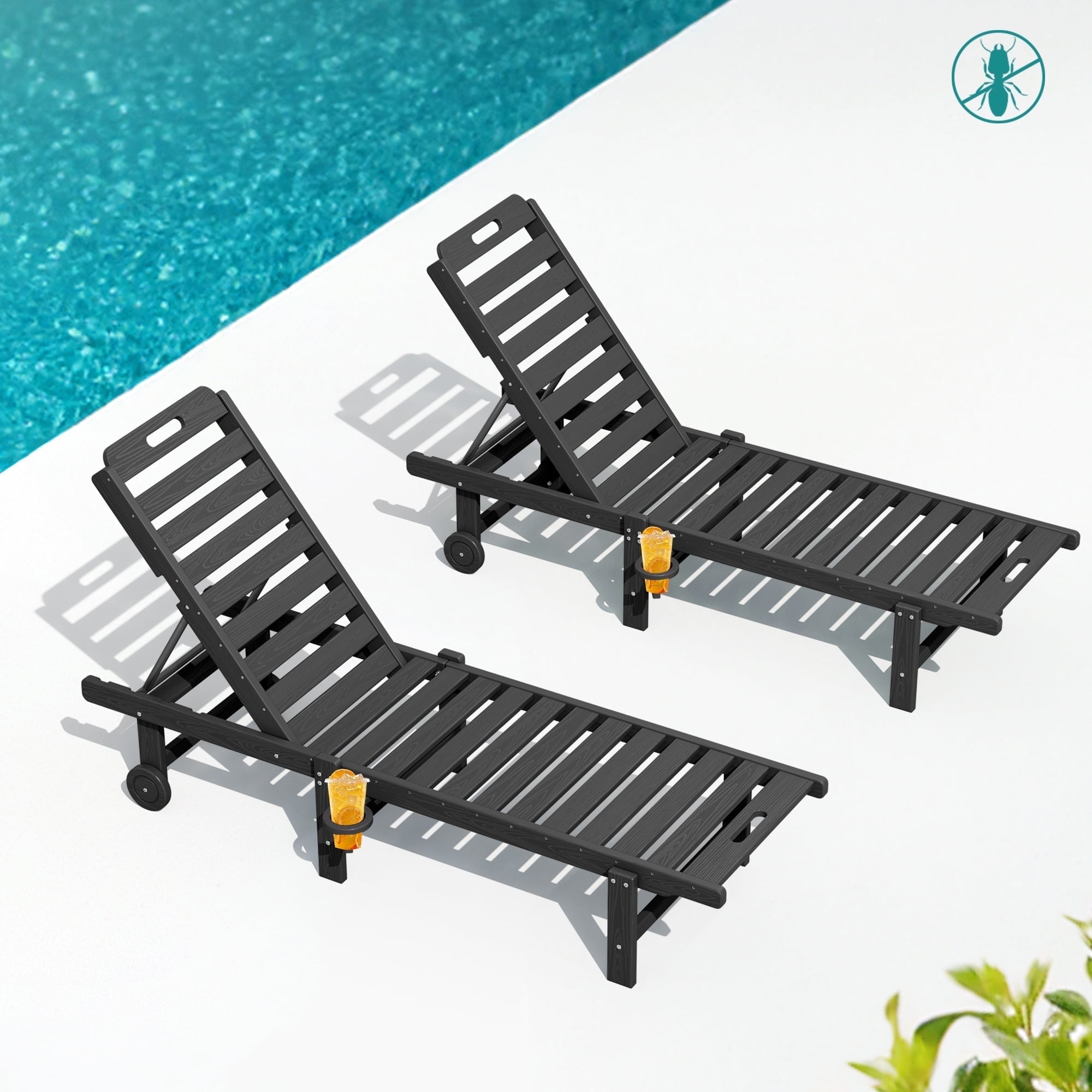 SERWALL, Outdoor Chaise Lounge Set of 2, Adjustable, Black - Walmart.com