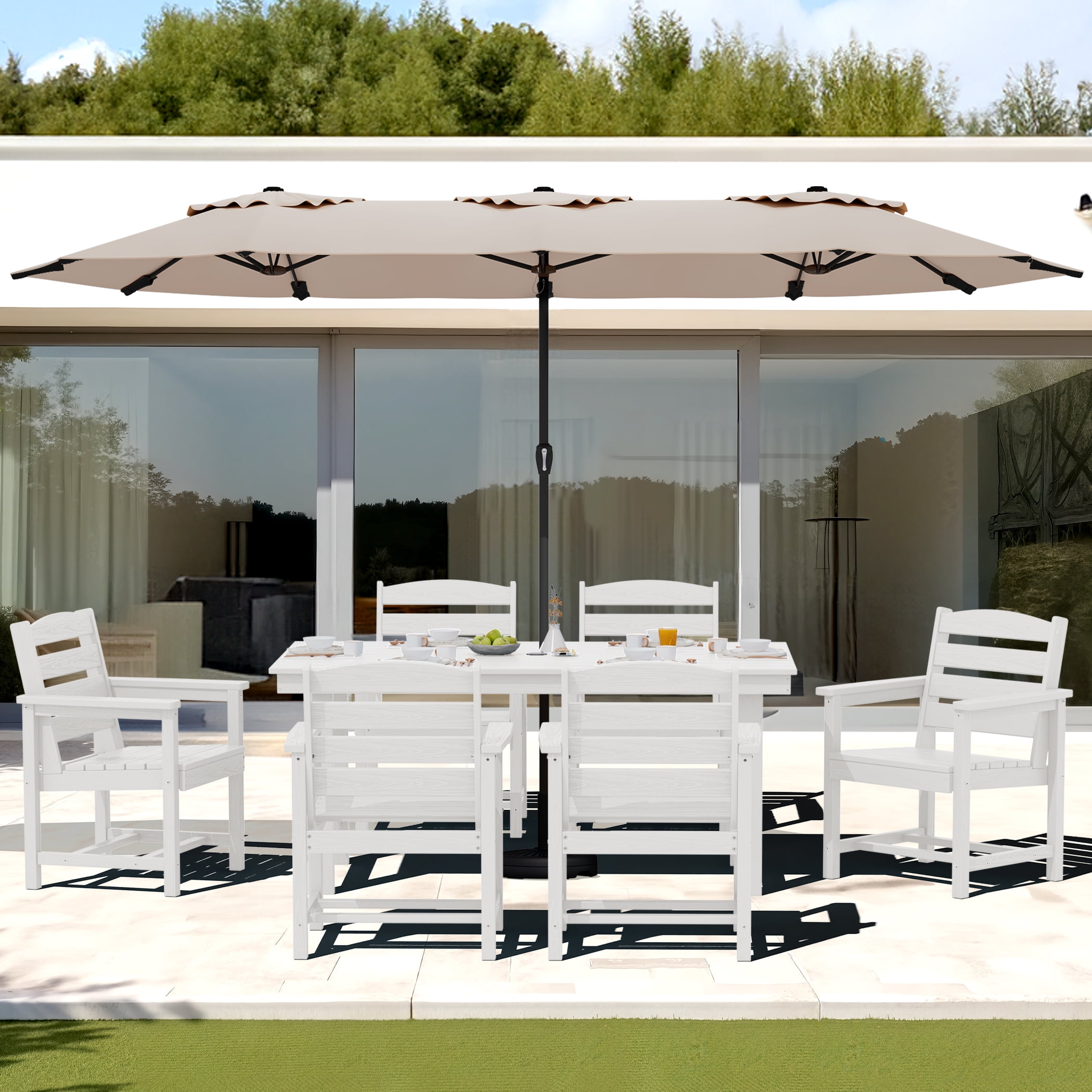 SERWALL Outdoor Dining Sets for 6 with 15FT Double Side Patio Umbrella ...