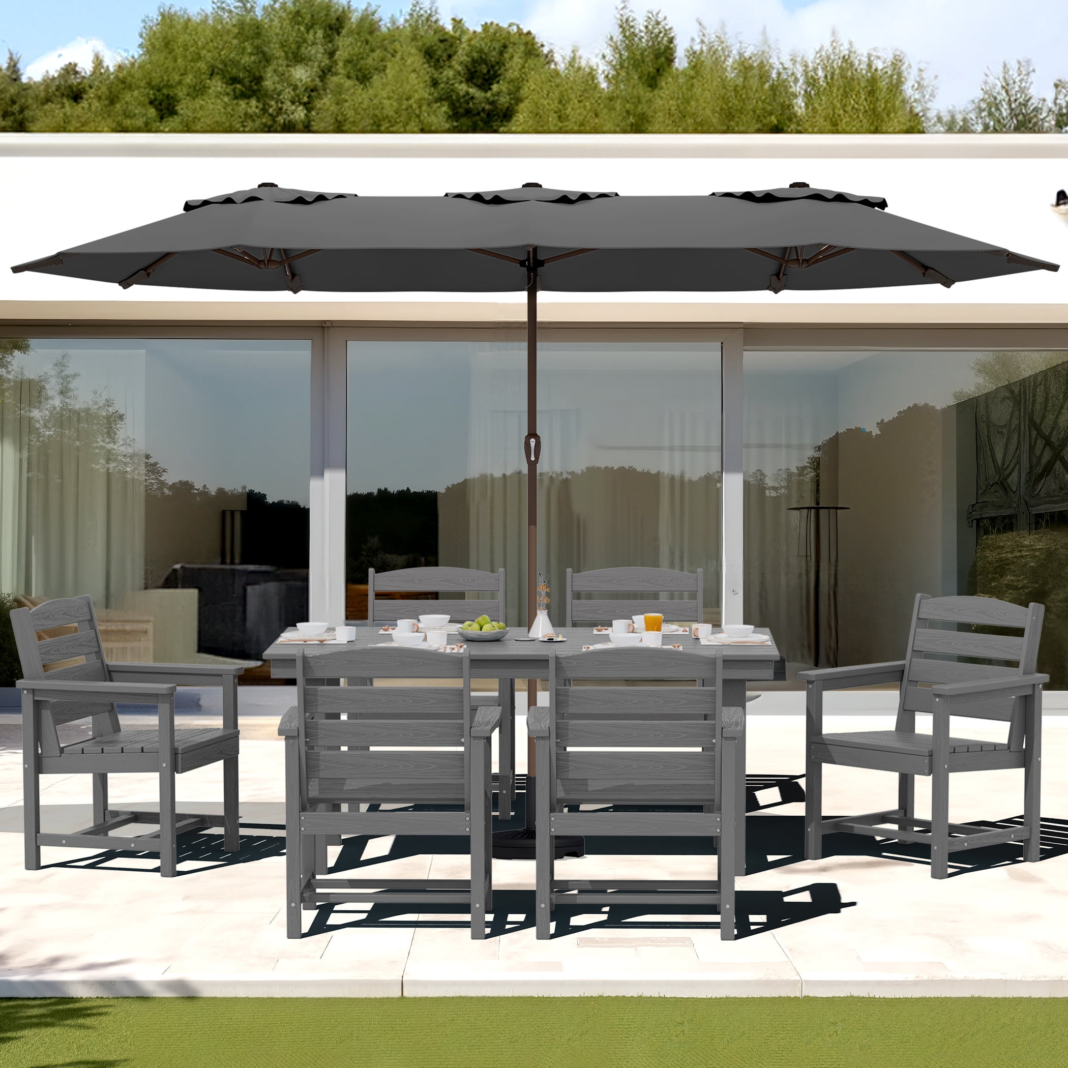 SERWALL Outdoor Dining Sets for 6 with 15FT Double Side Patio Umbrella ...