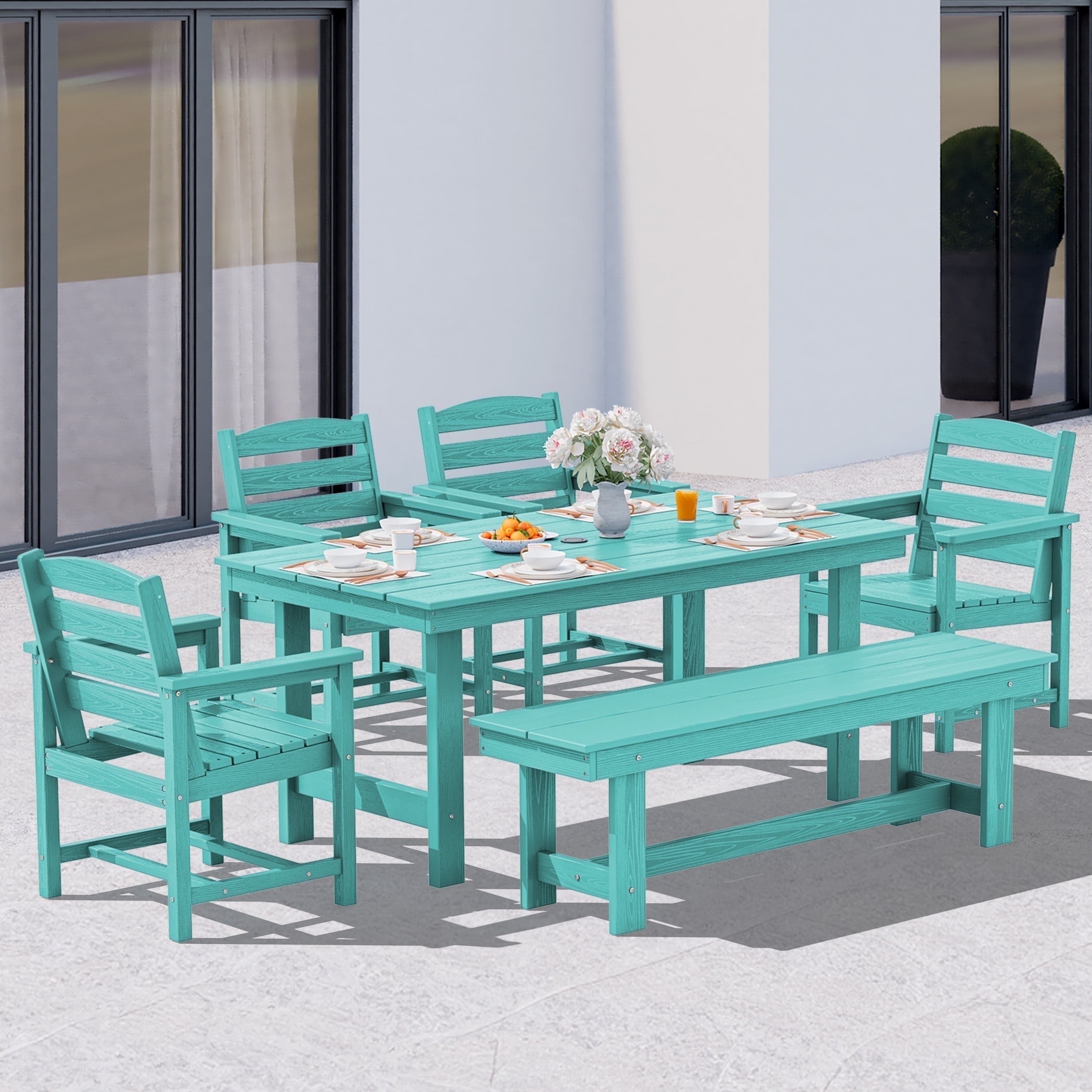 SERWALL Outdoor Dining Sets for 6, 6-Piece Patio Dining Set with 1 ...