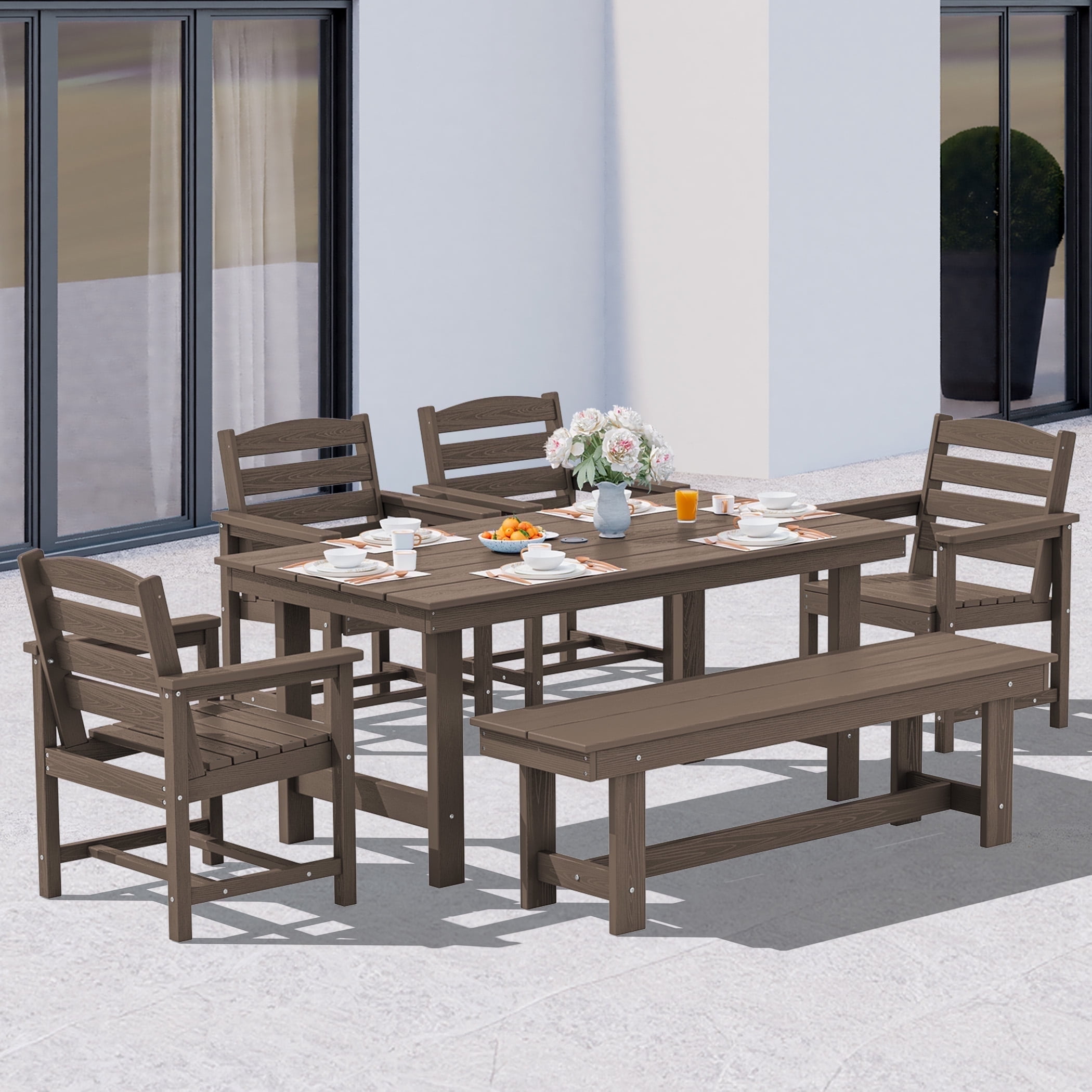 SERWALL Outdoor Dining Sets for 6, 6-Piece Patio Dining Set with 1 ...