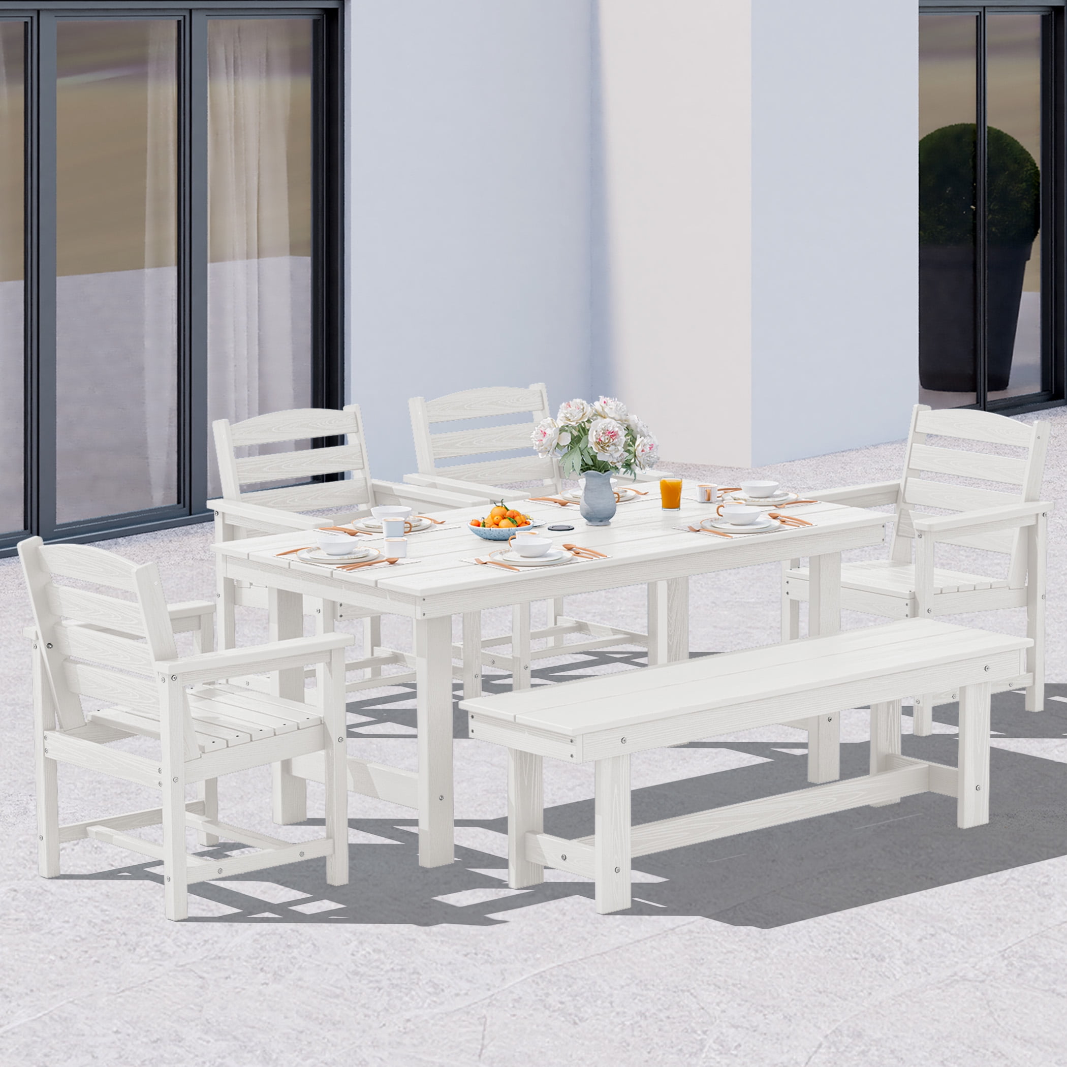 SERWALL Outdoor Dining Sets for 6, 6-Piece Patio Dining Set with 1 ...