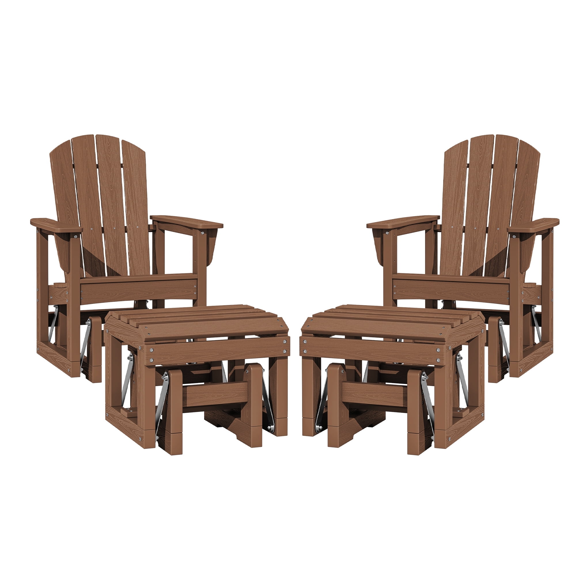 SERWALL Outdoor Glider Chair with Ottoman Set of 2, HDPE Wood-Like ...
