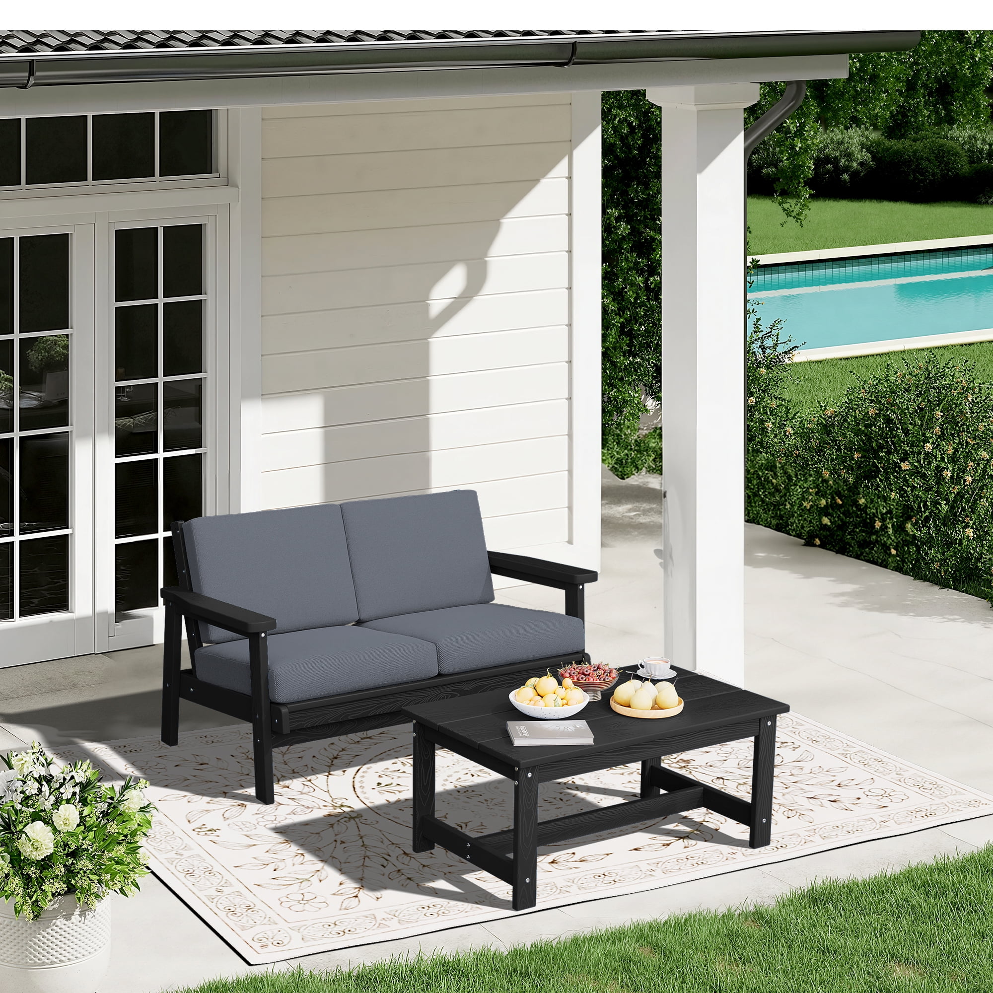 SERWALL 2 Pieces Outdoor HDPE Patio Furniture Sets,Outdoor Patio ...