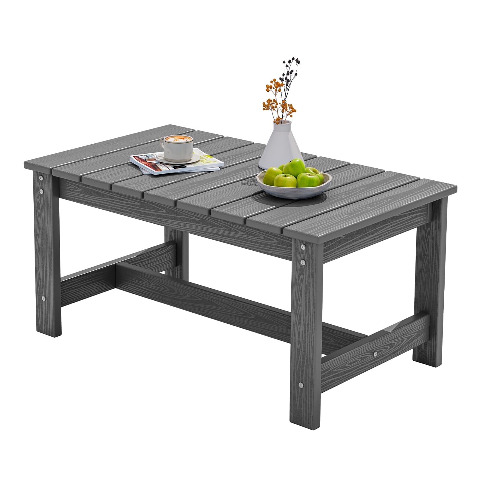 SERWALL Outdoor Rectangle Coffee Table, 19.7" x 33.7" HDPE All Weather ...