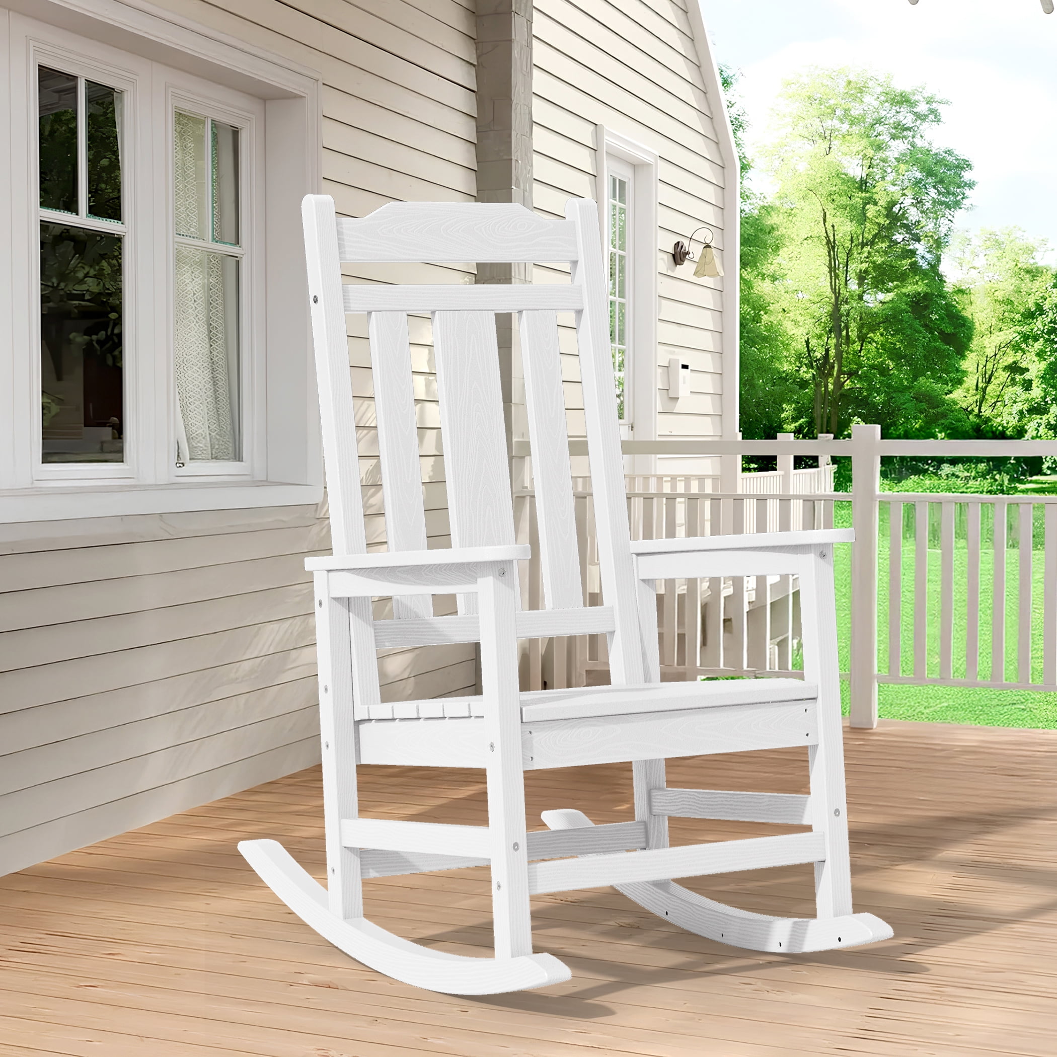 SERWALL Outdoor Rocking Chair, HDPE Weatherproof Patio Rocker, White ...