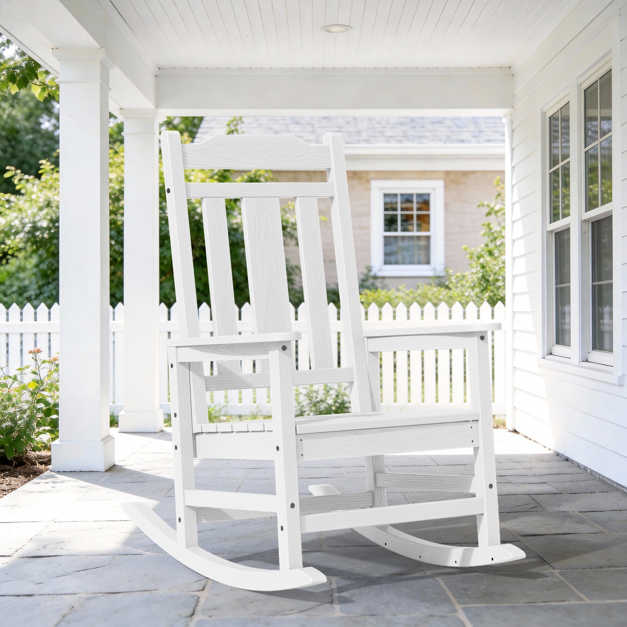 SERWALL Outdoor Rocking Chair, HDPE Weatherproof Patio Rocker, White ...