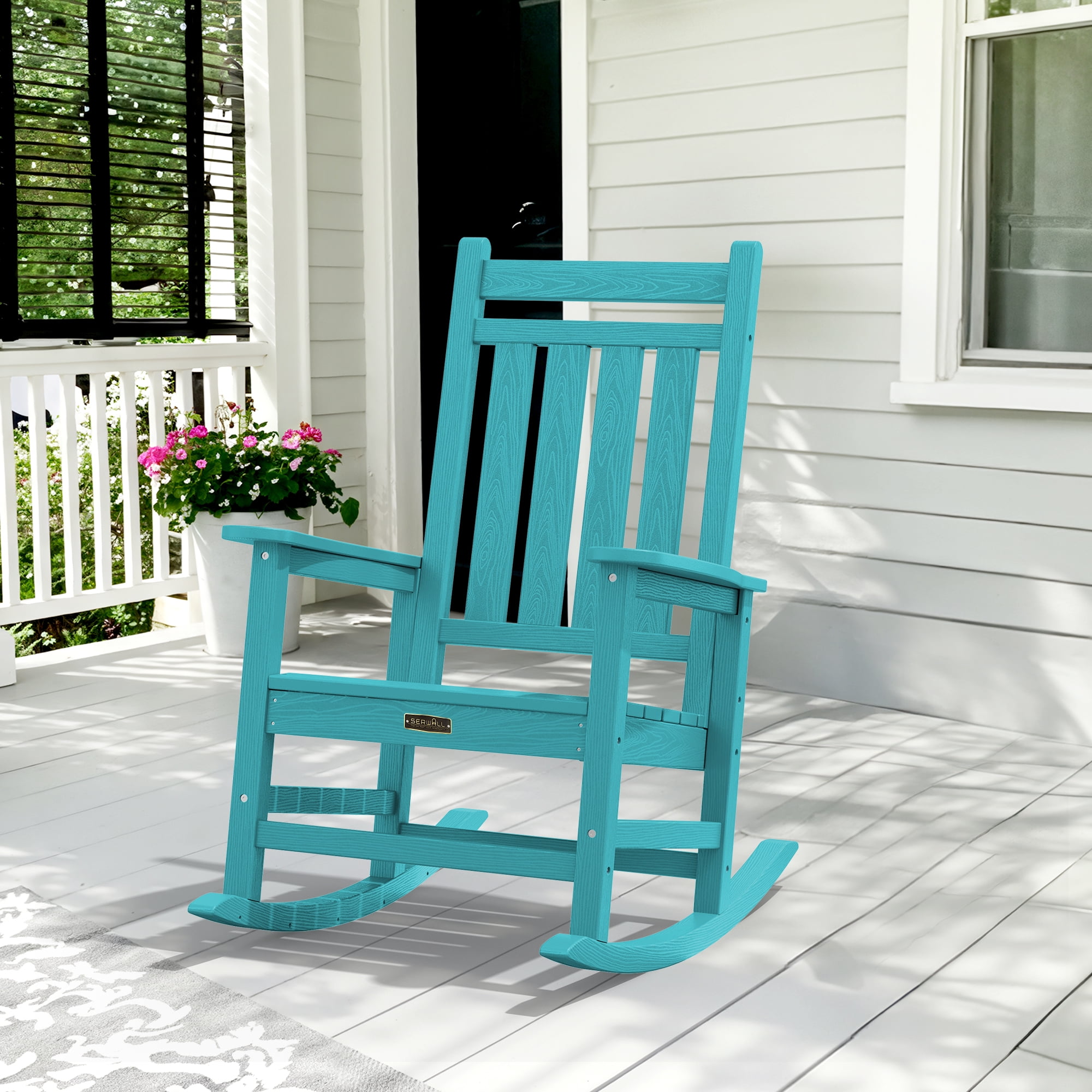 SERWALL Outdoor Rocking Chair, HDPE Patio Rocker for Lawn, Porch, Aruba ...
