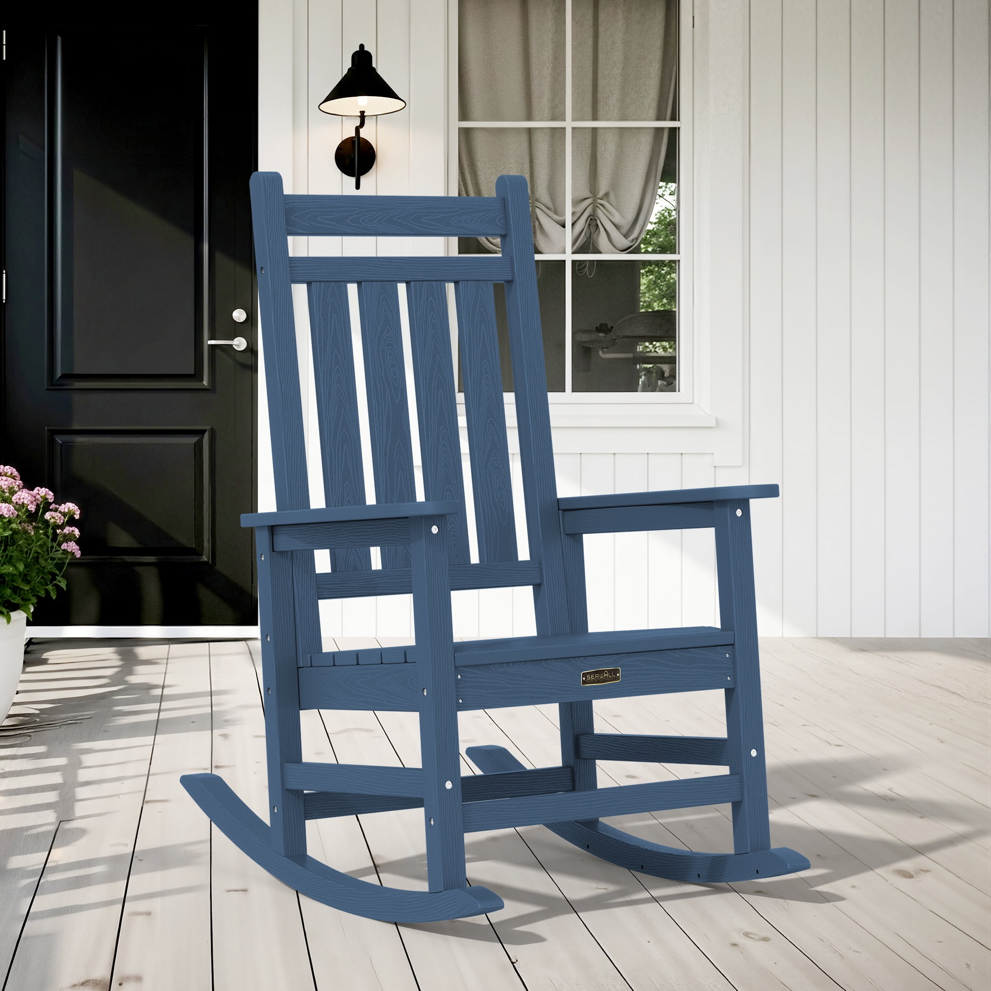 SERWALL Outdoor Rocking Chair, HDPE Patio Rocker for Lawn, Porch, Blue ...