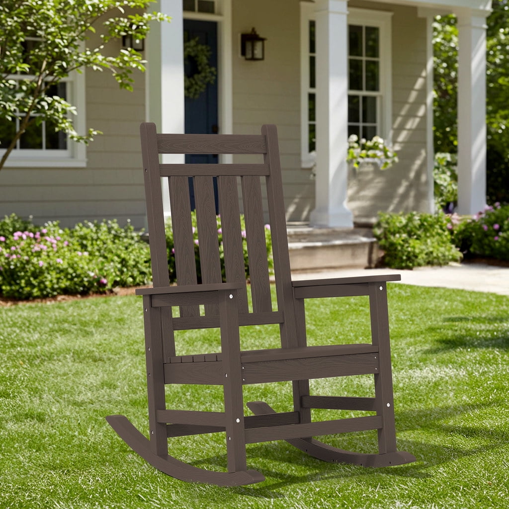 SERWALL Outdoor Rocking Chair, HDPE Patio Rocker for Lawn, Porch ...
