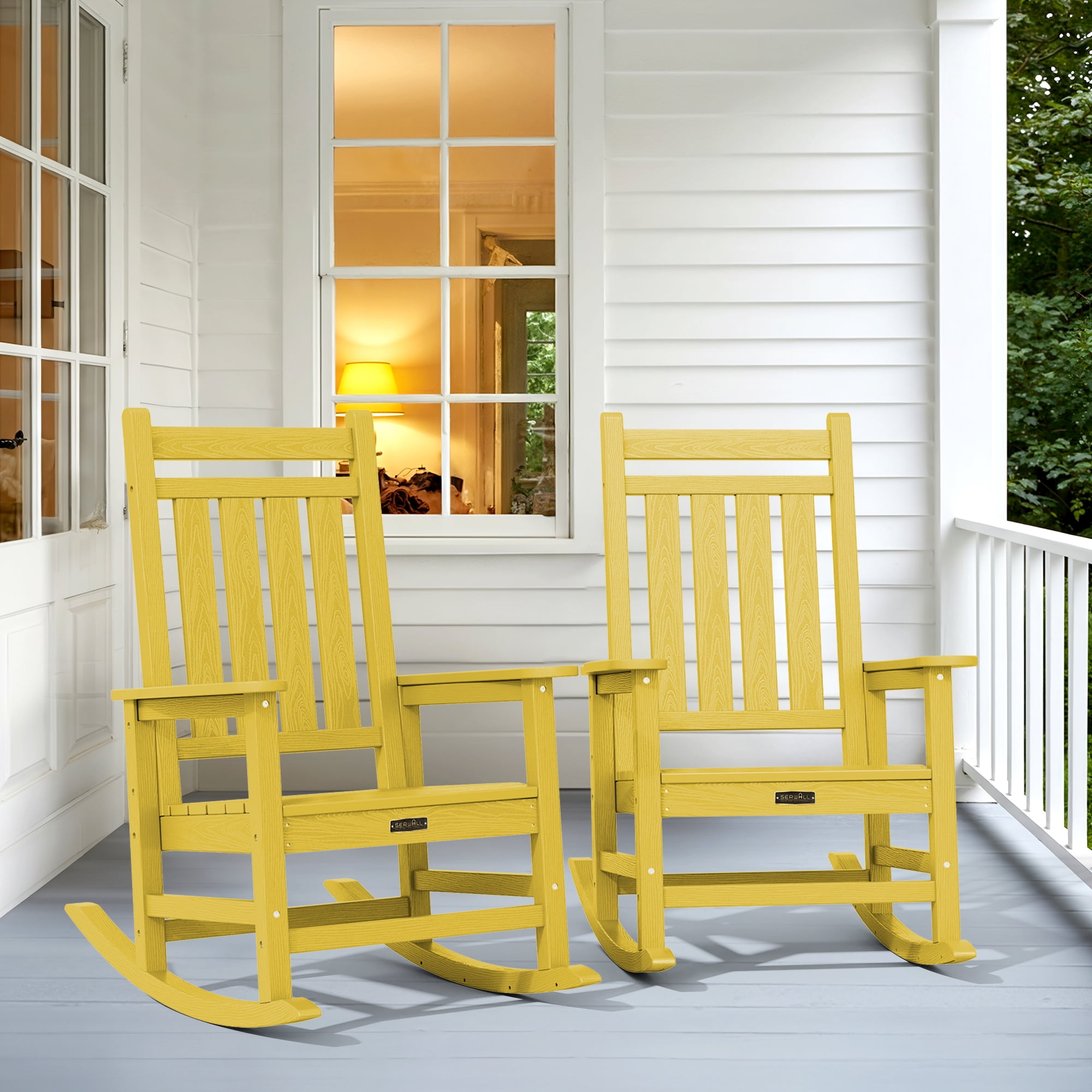 SERWALL Outdoor Rocking Chair Set of 2, HDPE Patio Rocker for Lawn ...