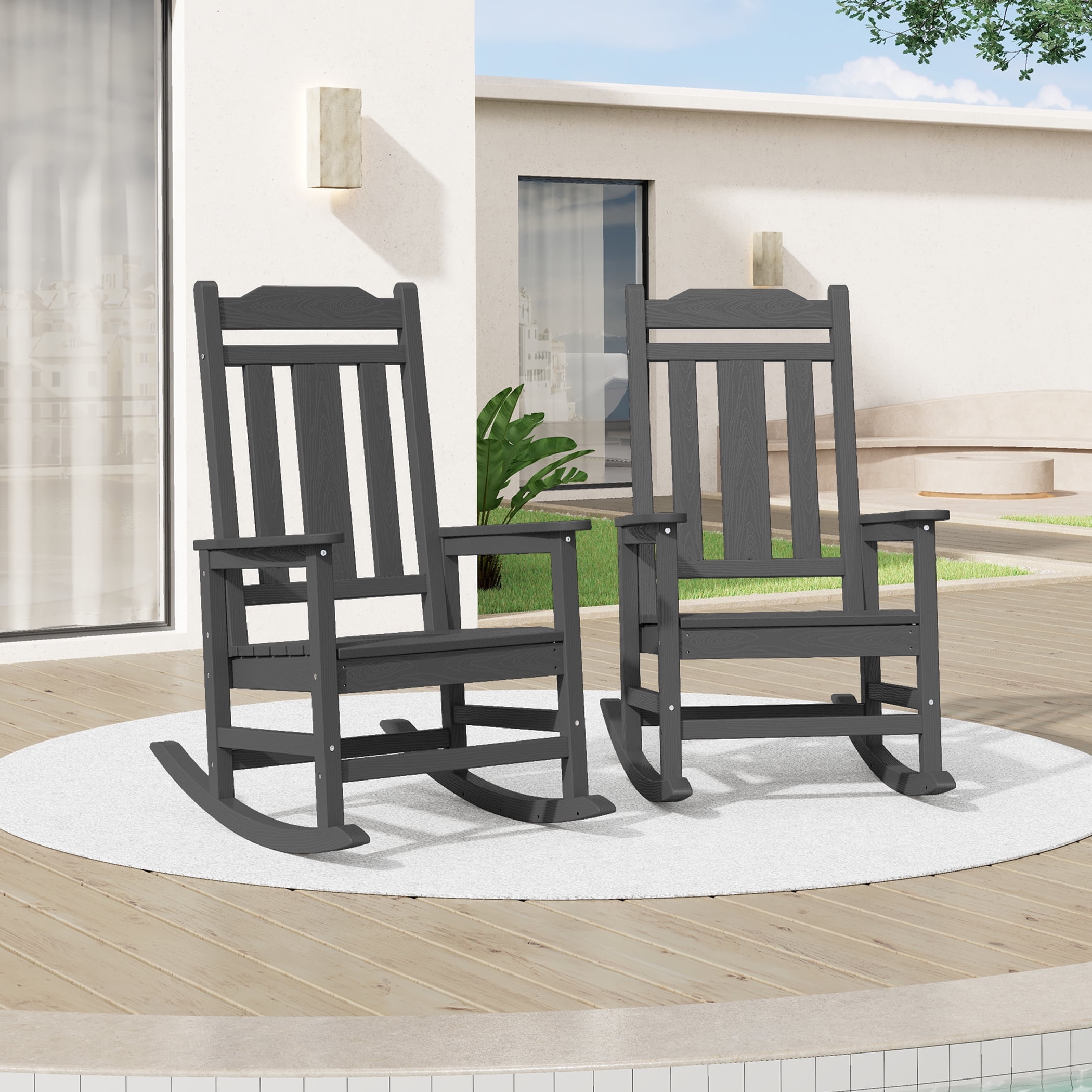 SERWALL Outdoor Rocking Chair Set of 2, HDPE Patio Rocking Chair, Heavy ...