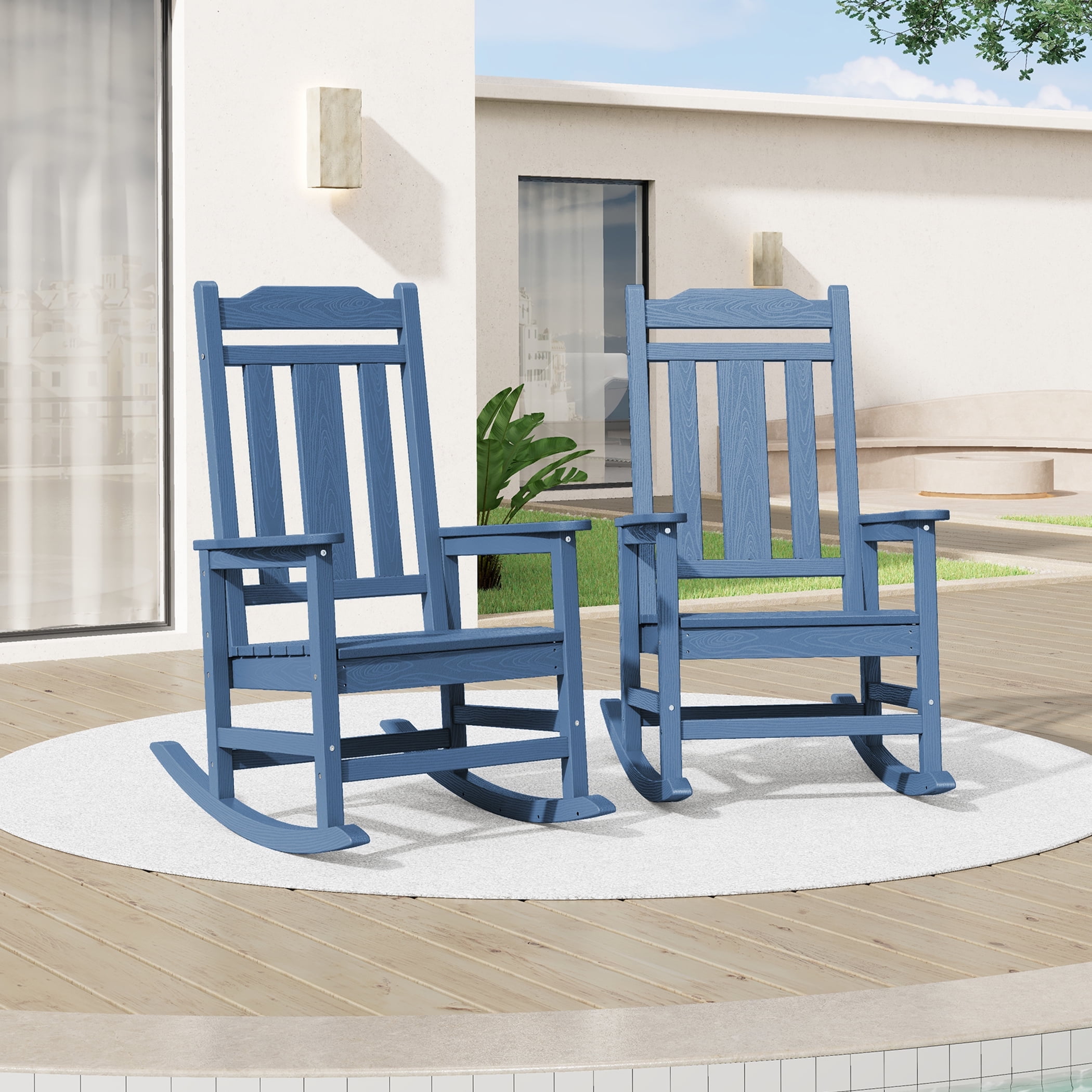 SERWALL Outdoor Rocking Chair Set of 2, HDPE Patio Rocking Chair, Heavy ...