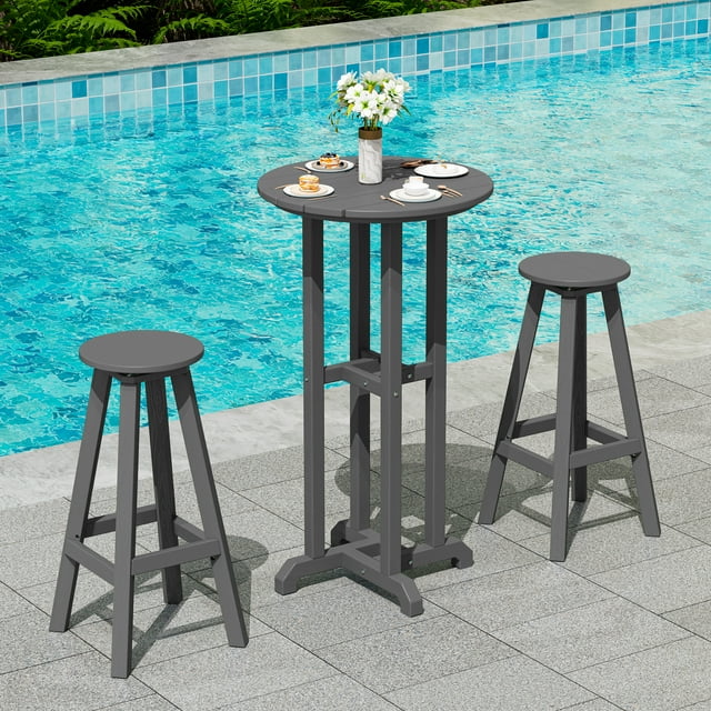 SERWALL Outdoor Round Bar Table and Swivel Bar Stools Set, All Weather ...