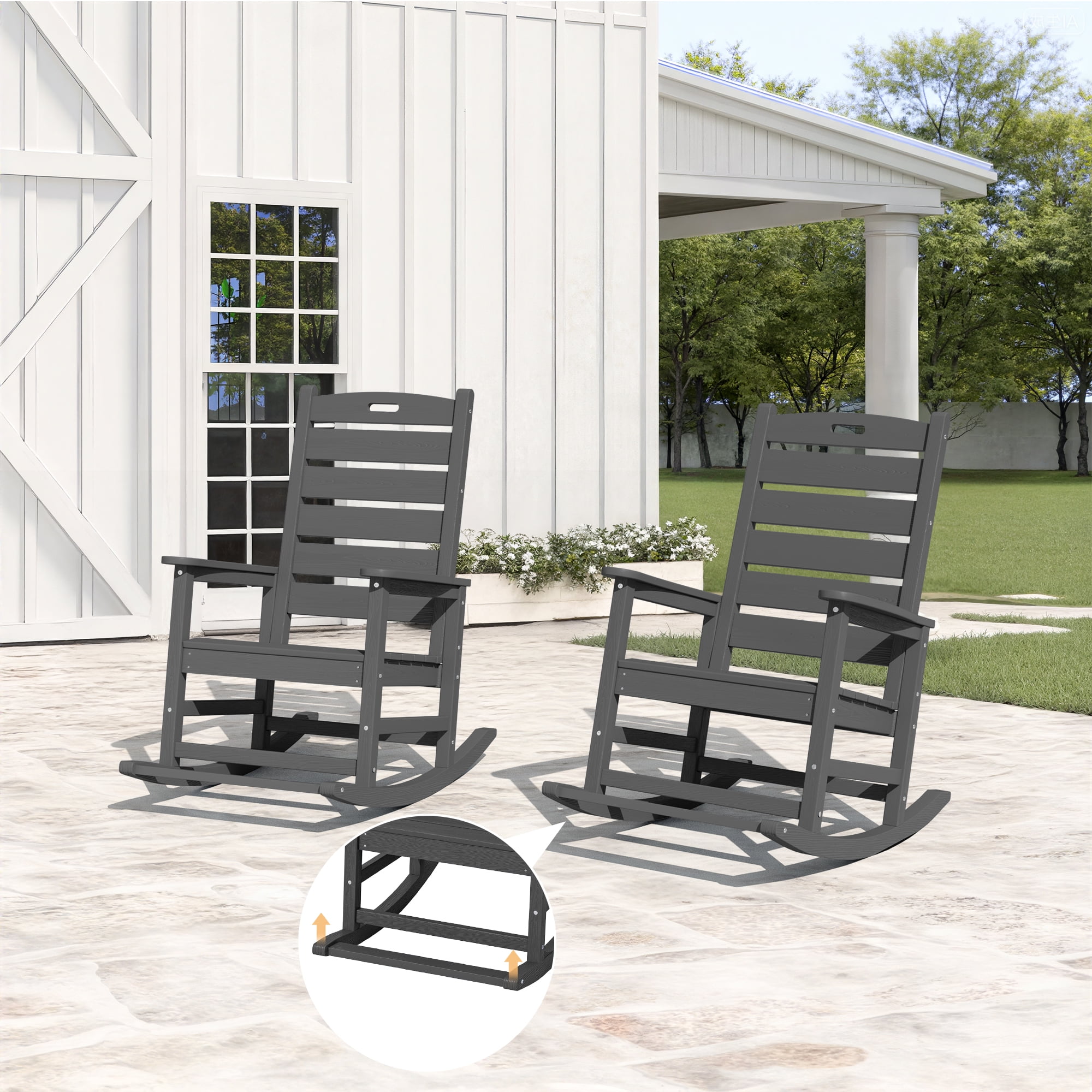 SERWALL Oversized Outdoor Rocking Chair Set of 2 with Footrest for ...
