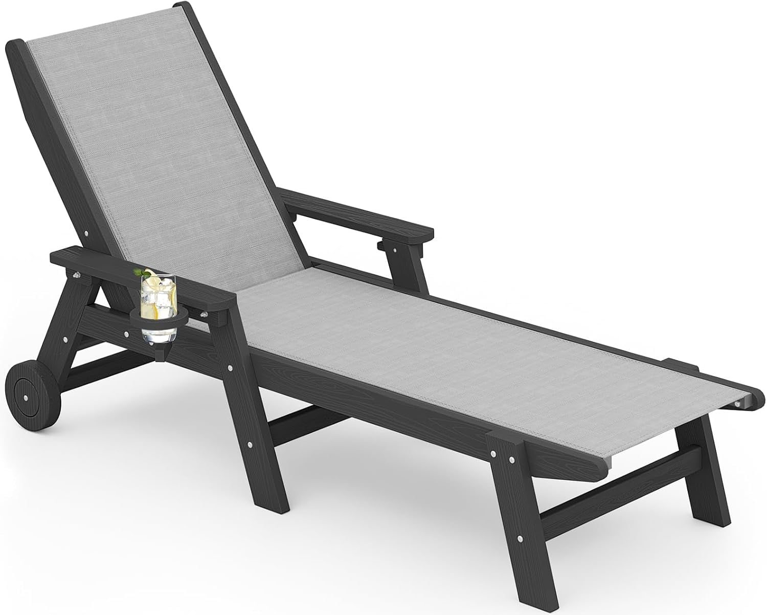 SERWALL Patio Chaise - 5 Position Outdoor Textilene Lounge Chair with ...
