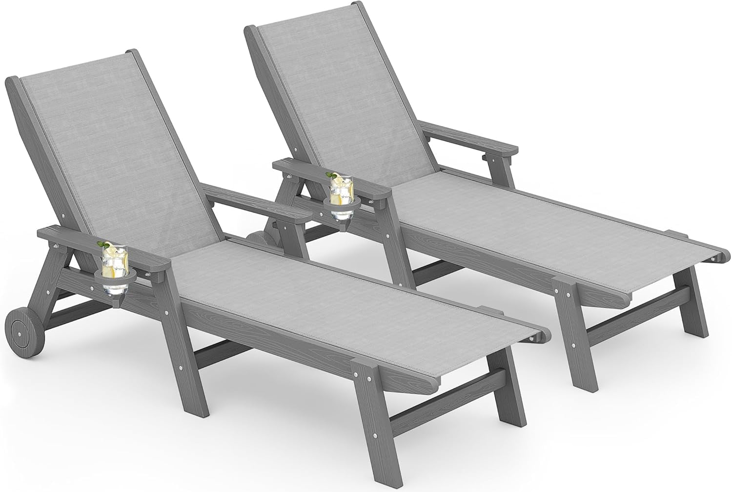 SERWALL Patio Chaise Lounge Chair Set of 2, 5 Positions Outdoor Lounge ...