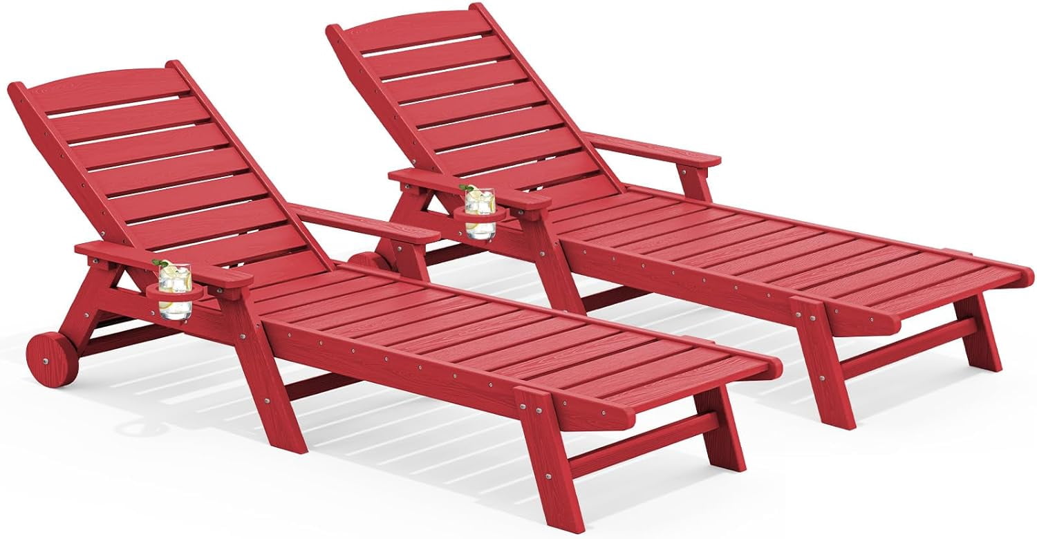 SERWALL Patio Chaise Lounge Chair Set of 2, 78'' Long 5-Positions ...