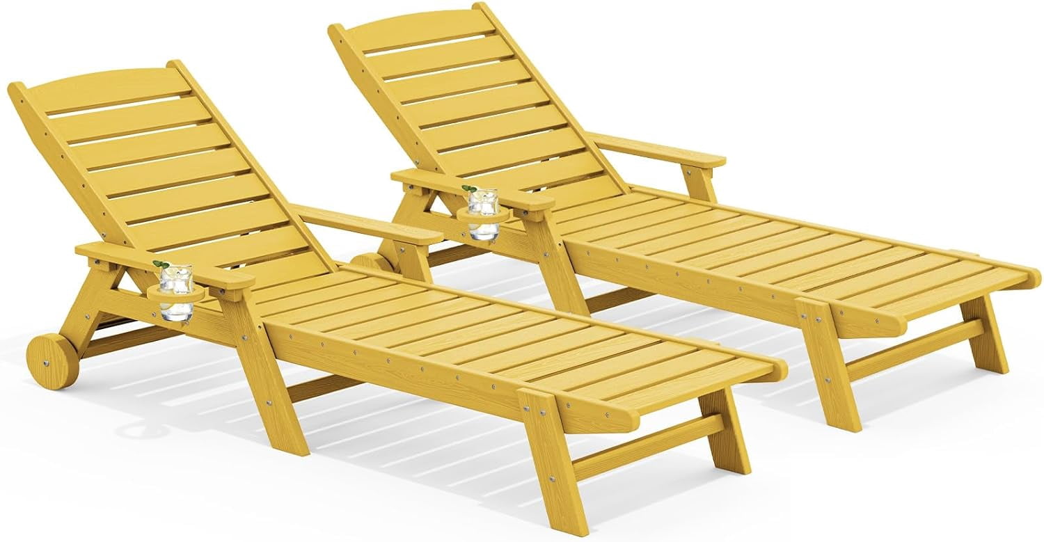 SERWALL Patio Chaise Lounge Chair Set of 2, 78'' Long 5-Positions ...