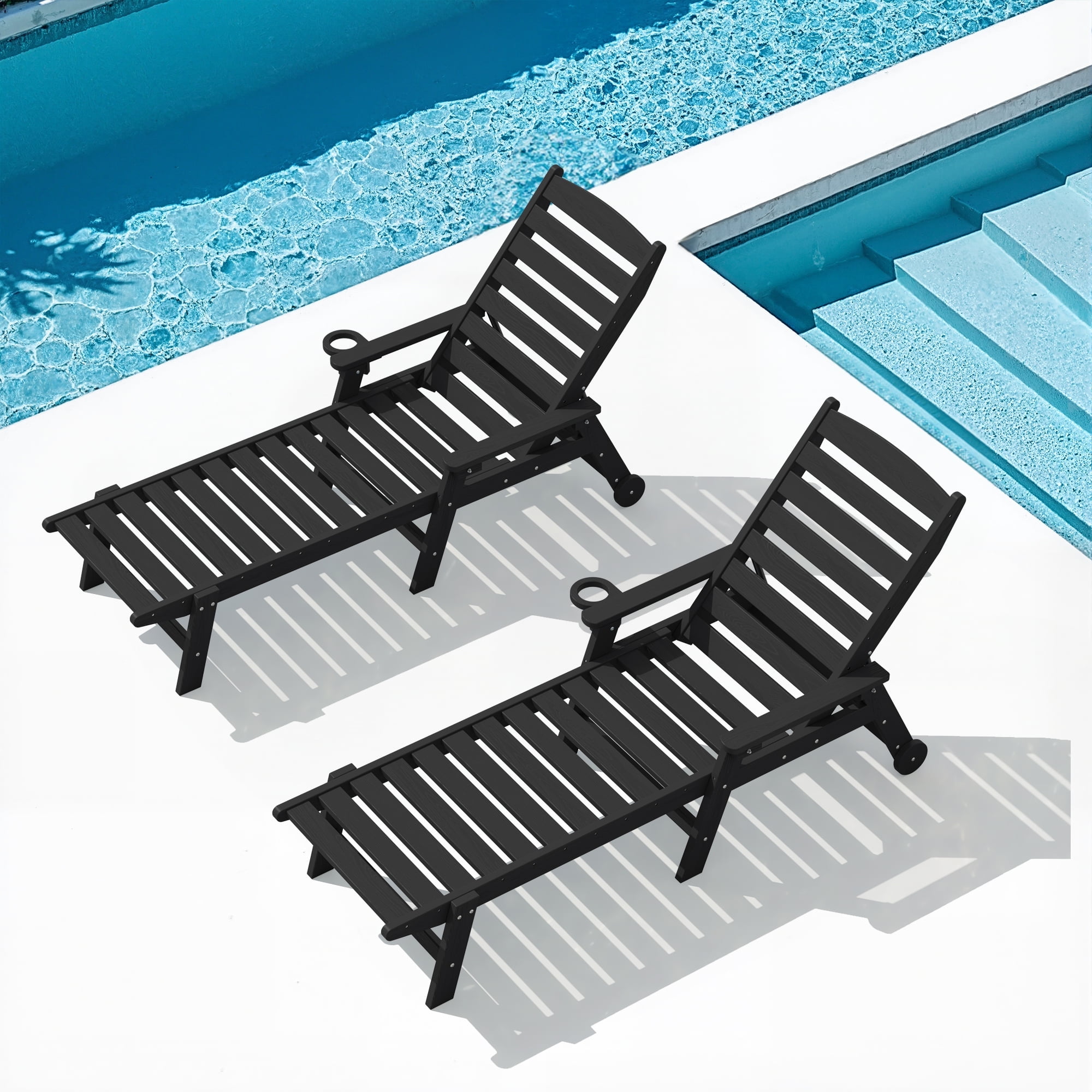 SERWALL Patio Chaise Lounge Chair Set of 2, 78'' Long, Adjustable 5 ...