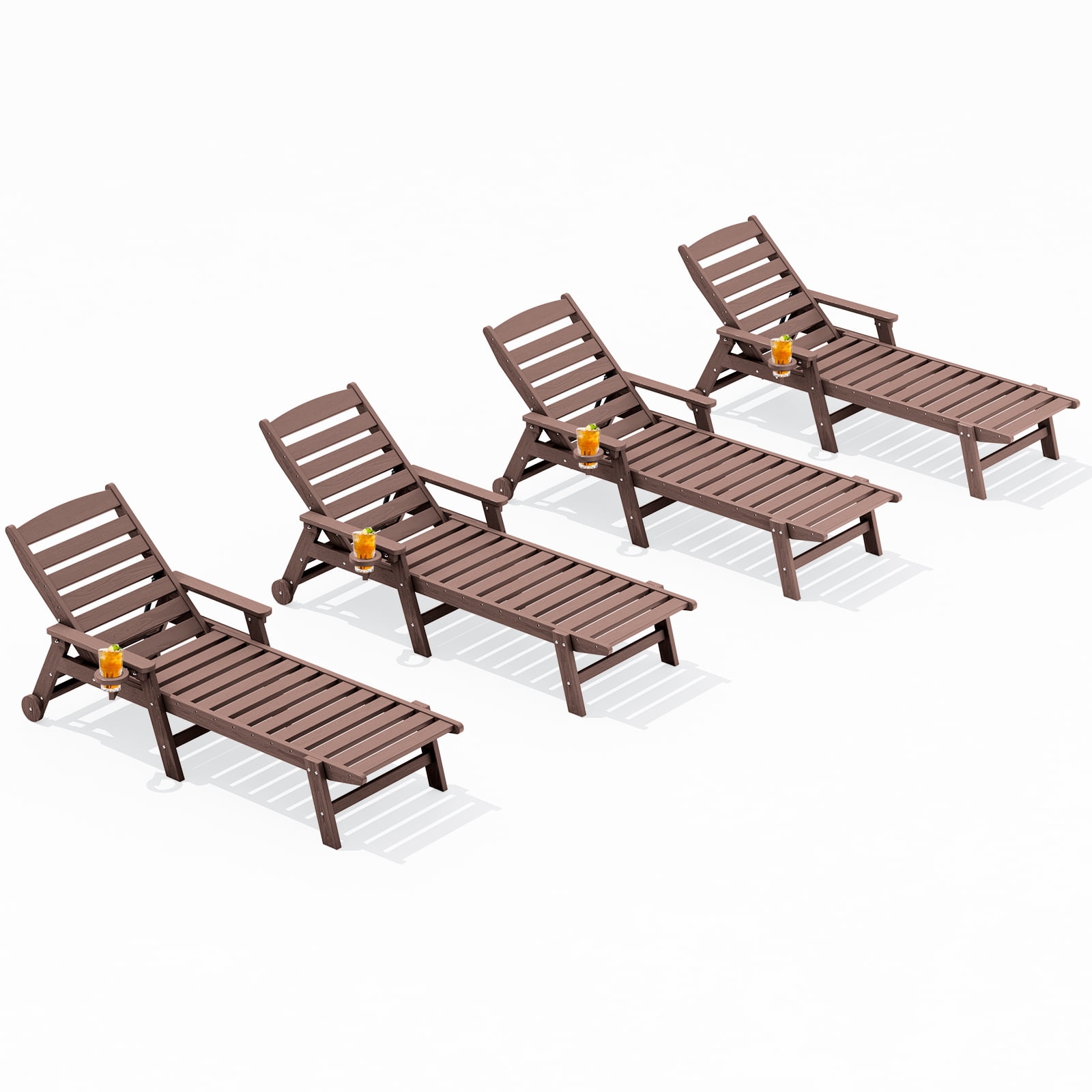 SERWALL Patio Chaise Lounge Chair Set of 4, 5 Positions Adjustable Poly ...