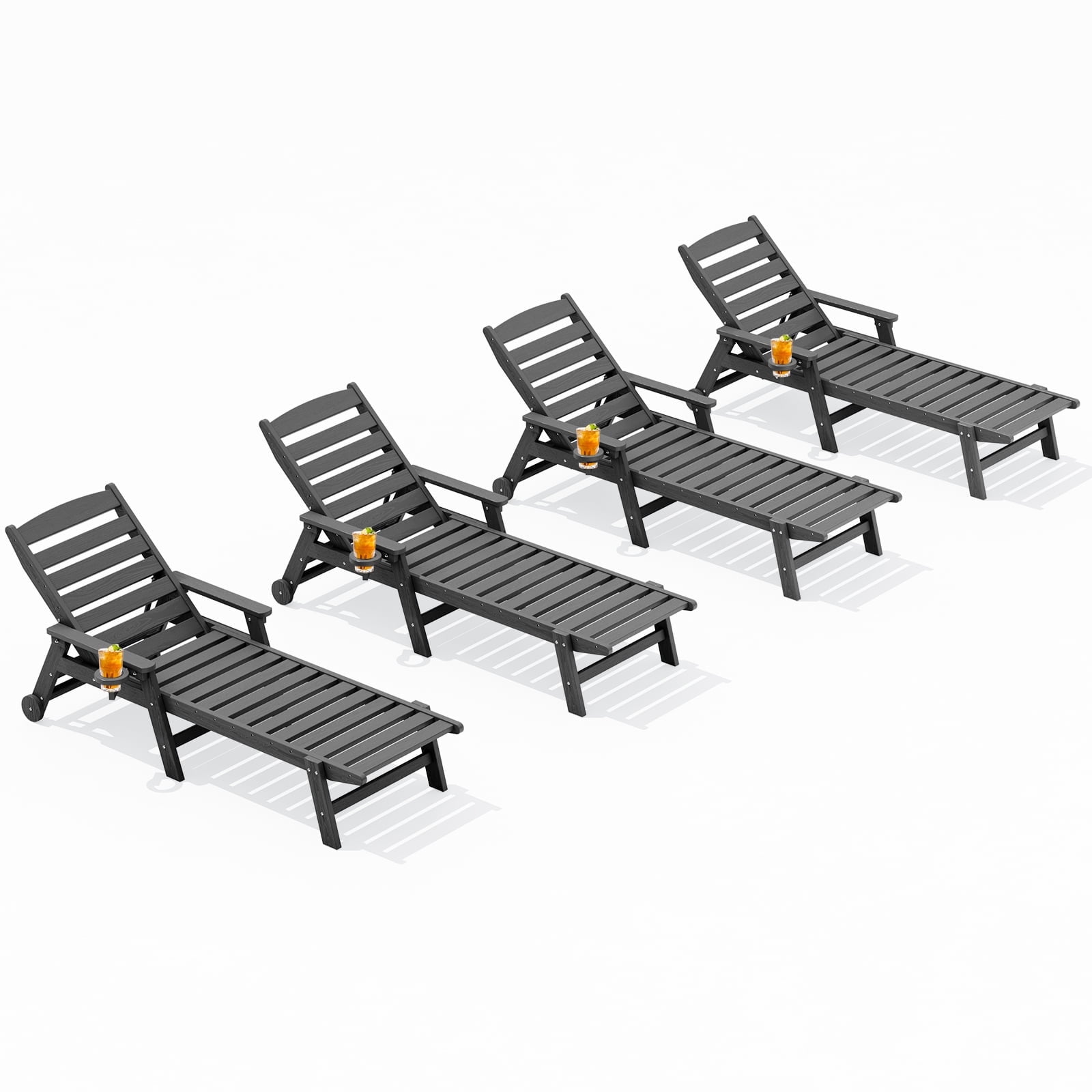 SERWALL Patio Chaise Lounge Chair Set of 4, 5 Positions Adjustable Poly ...