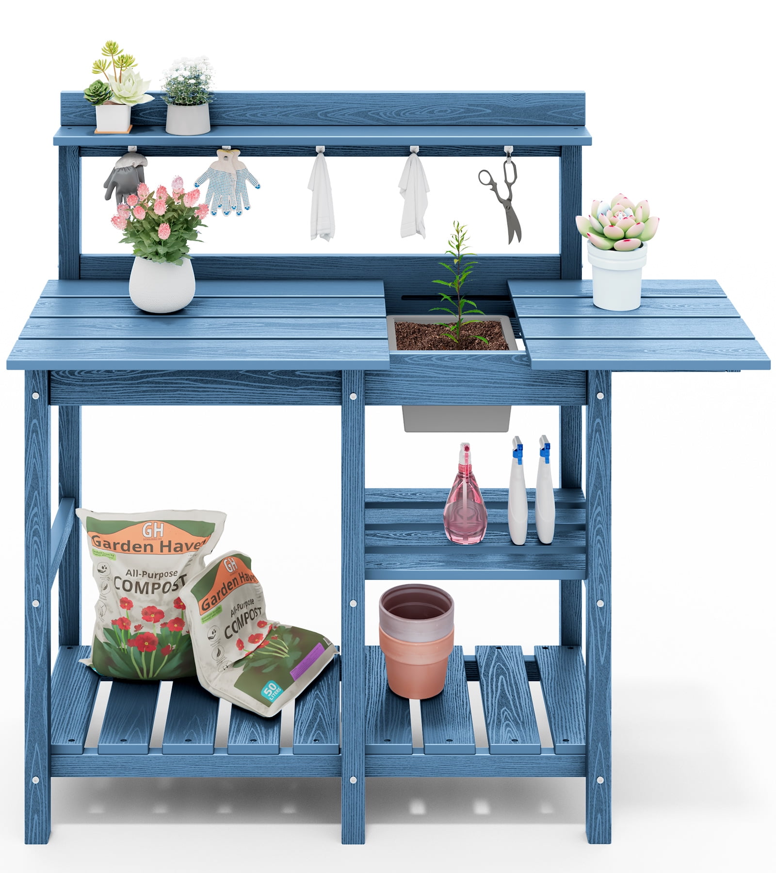 SERWALL Potting Bench Outdoor Potting Table with Sink, HDPE Material ...