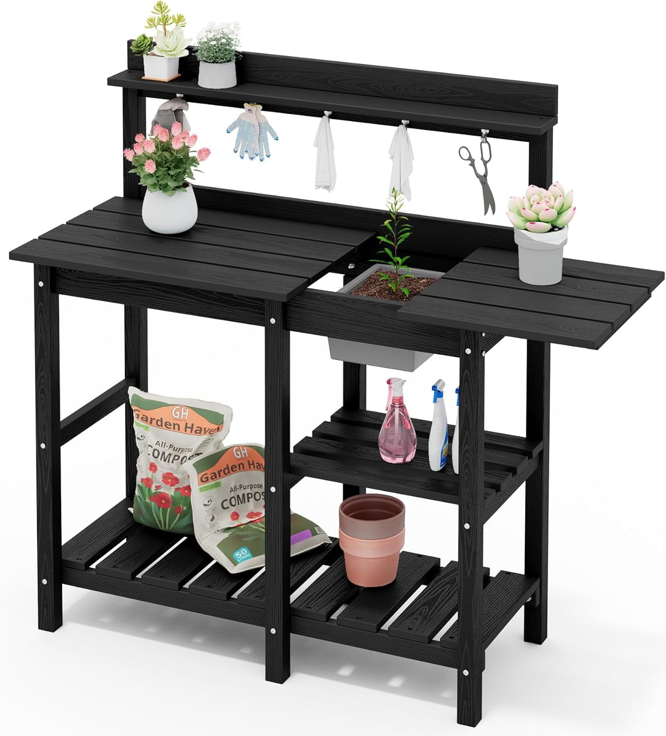 SERWALL Potting Outdoor Potting Table with Sink, HDPE Potting Benches ...
