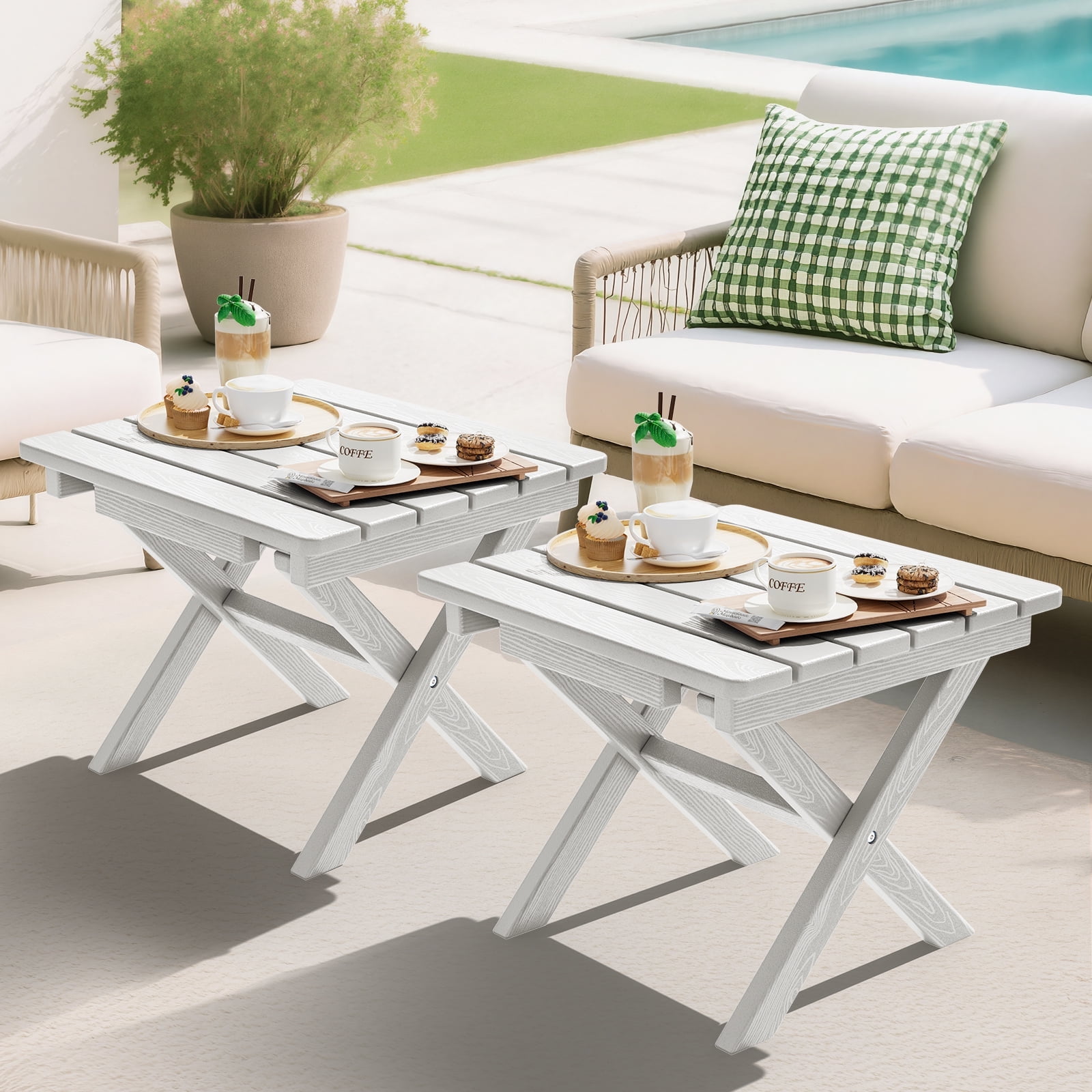 SERWALL Small Folding Side Table set 2, HDPE All Weather Adirondack End ...
