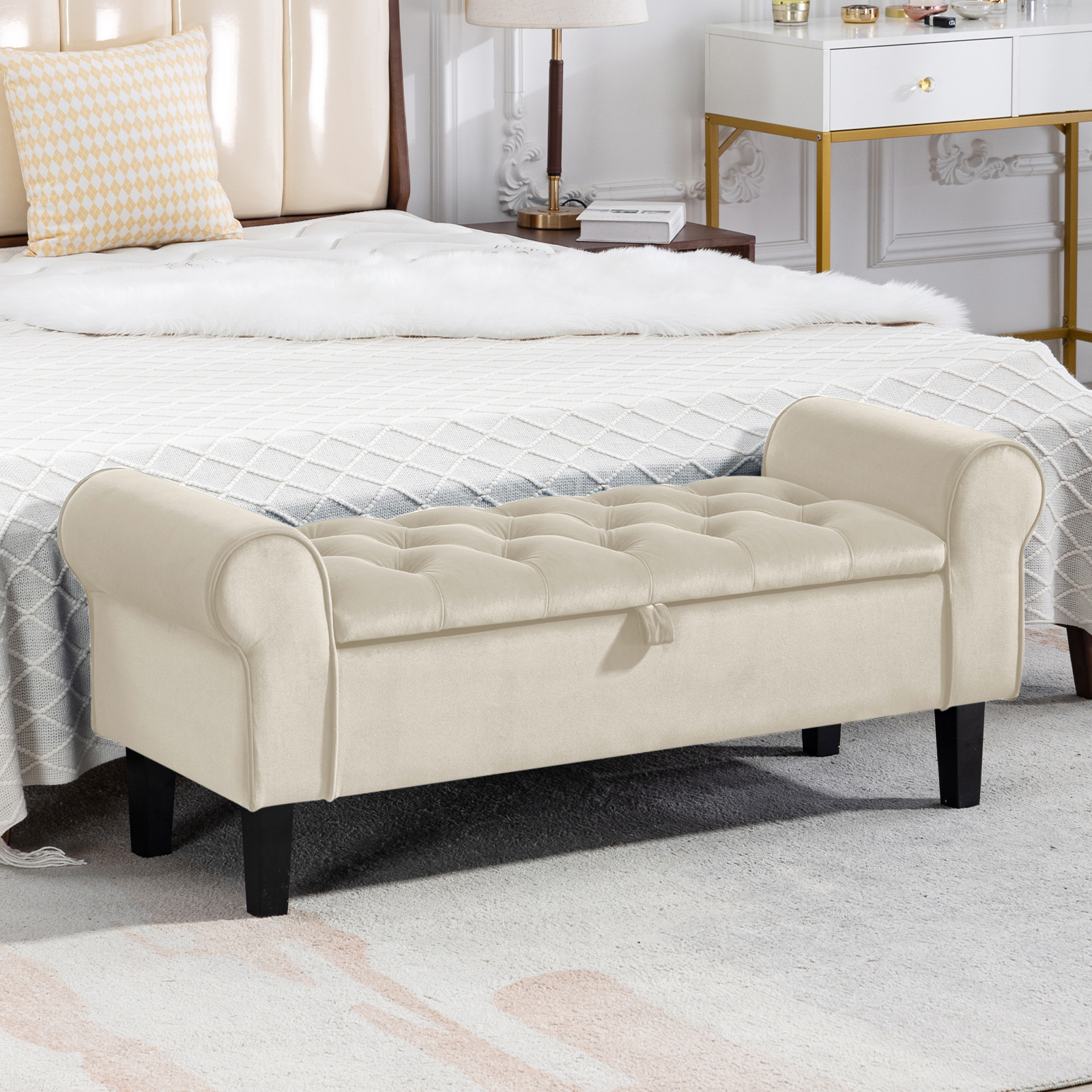 Huimo Large Storage Ottoman 41 Inch Button Tufted Upholstered Ottoman