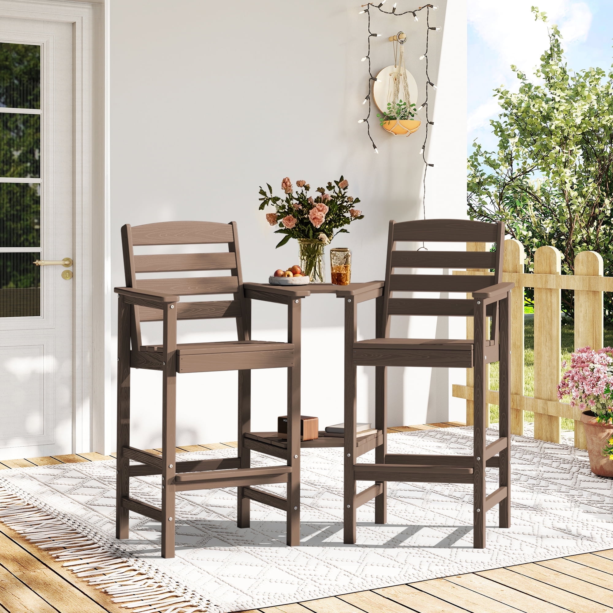 SERWALL Tall Adirondack Chairs Set of 2 with Connecting Table ...