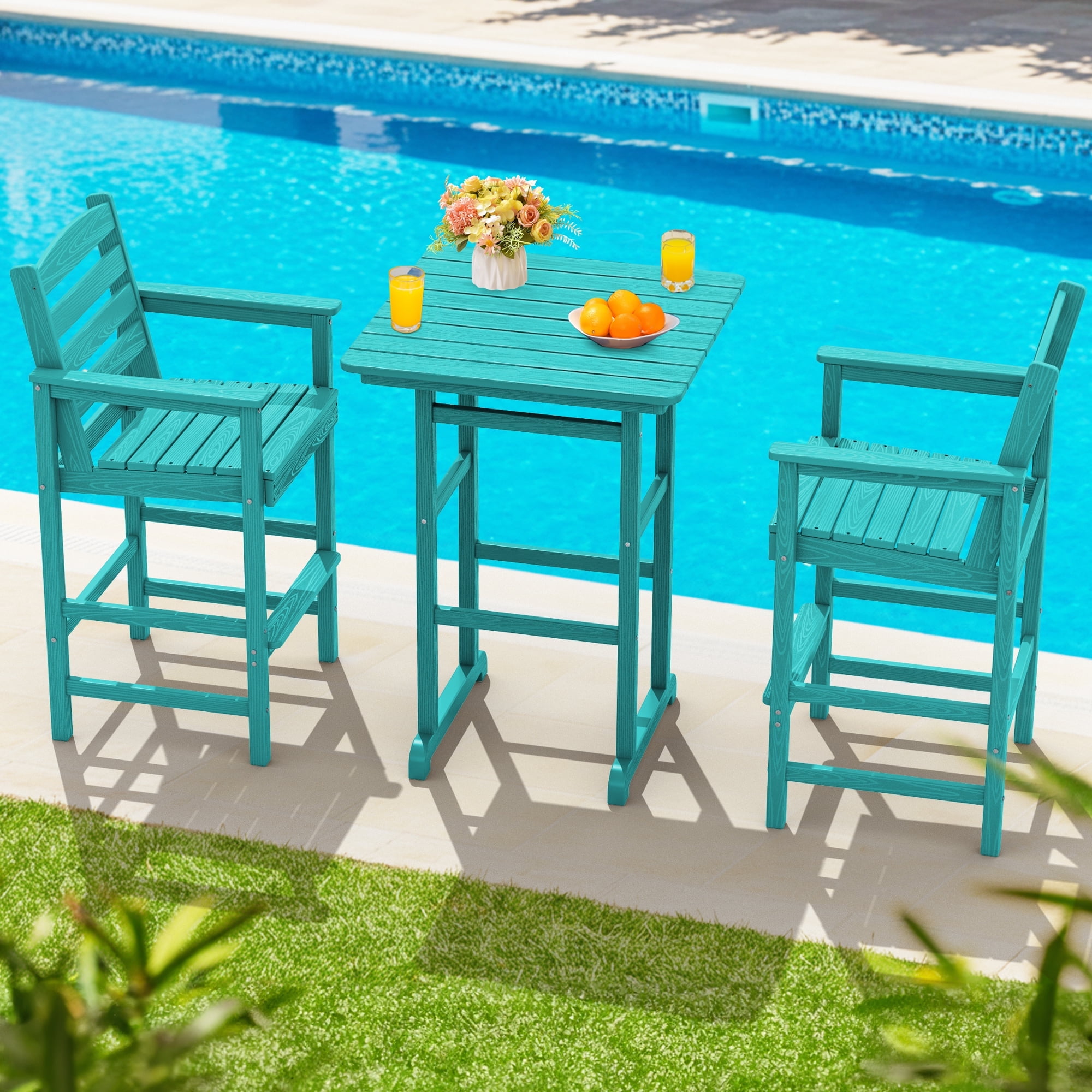 SERWALL Tall Adirondack Chairs and Table 3 Pieces Set, Adirondack Bar ...