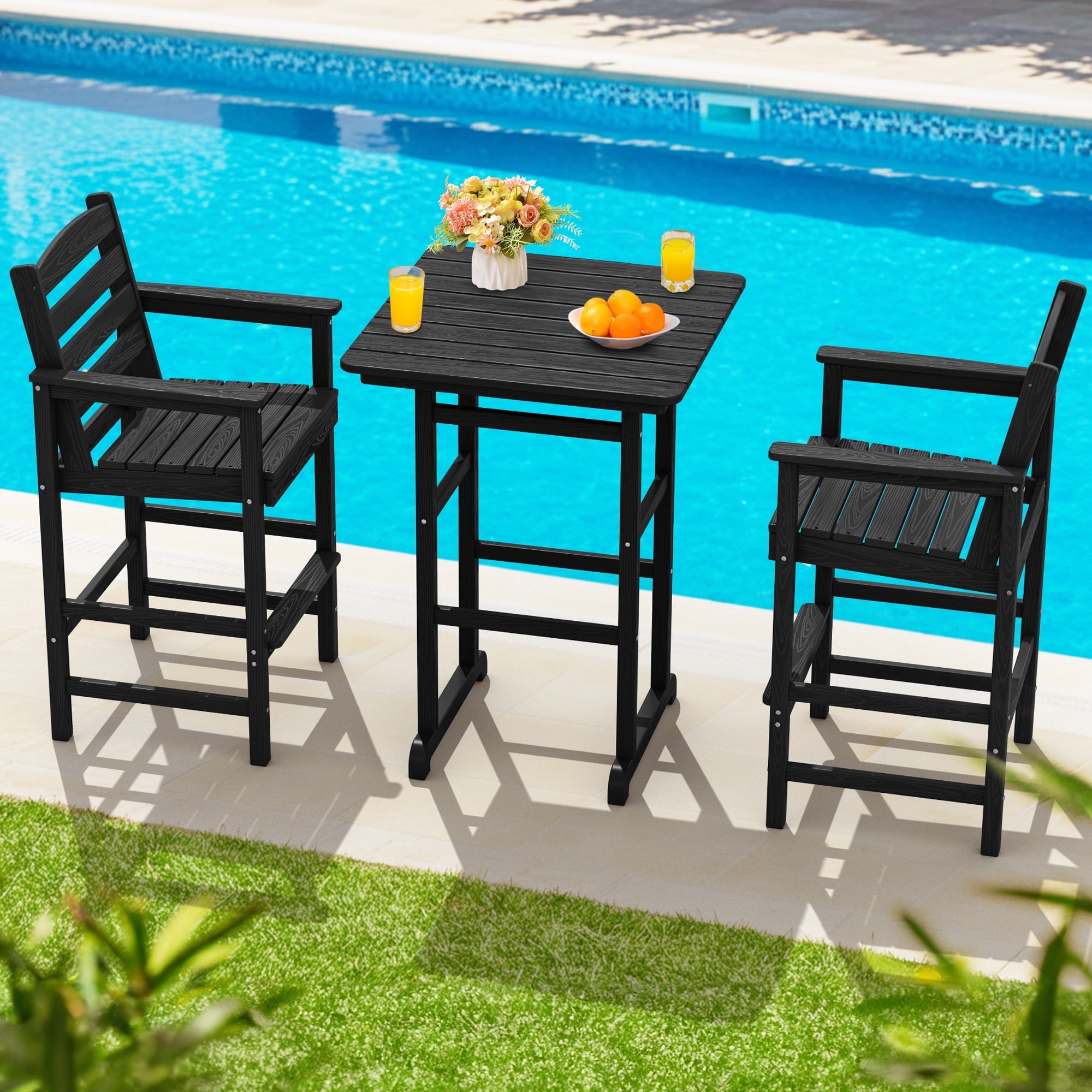 SERWALL Tall Adirondack Chairs and Table 3 Pieces Set, Adirondack Bar ...