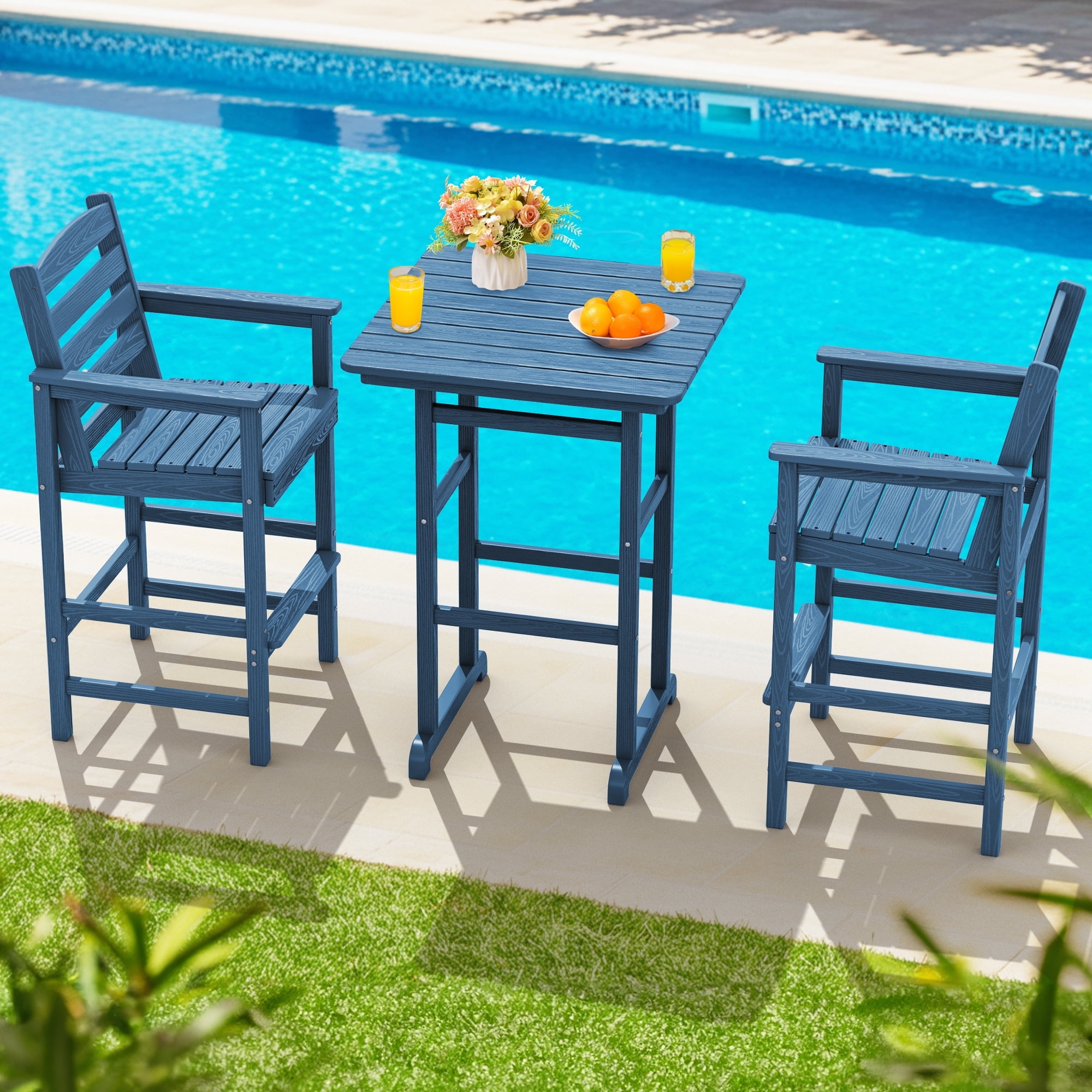 SERWALL Tall Adirondack Chairs and Table 3 Pieces Set, Adirondack Bar ...