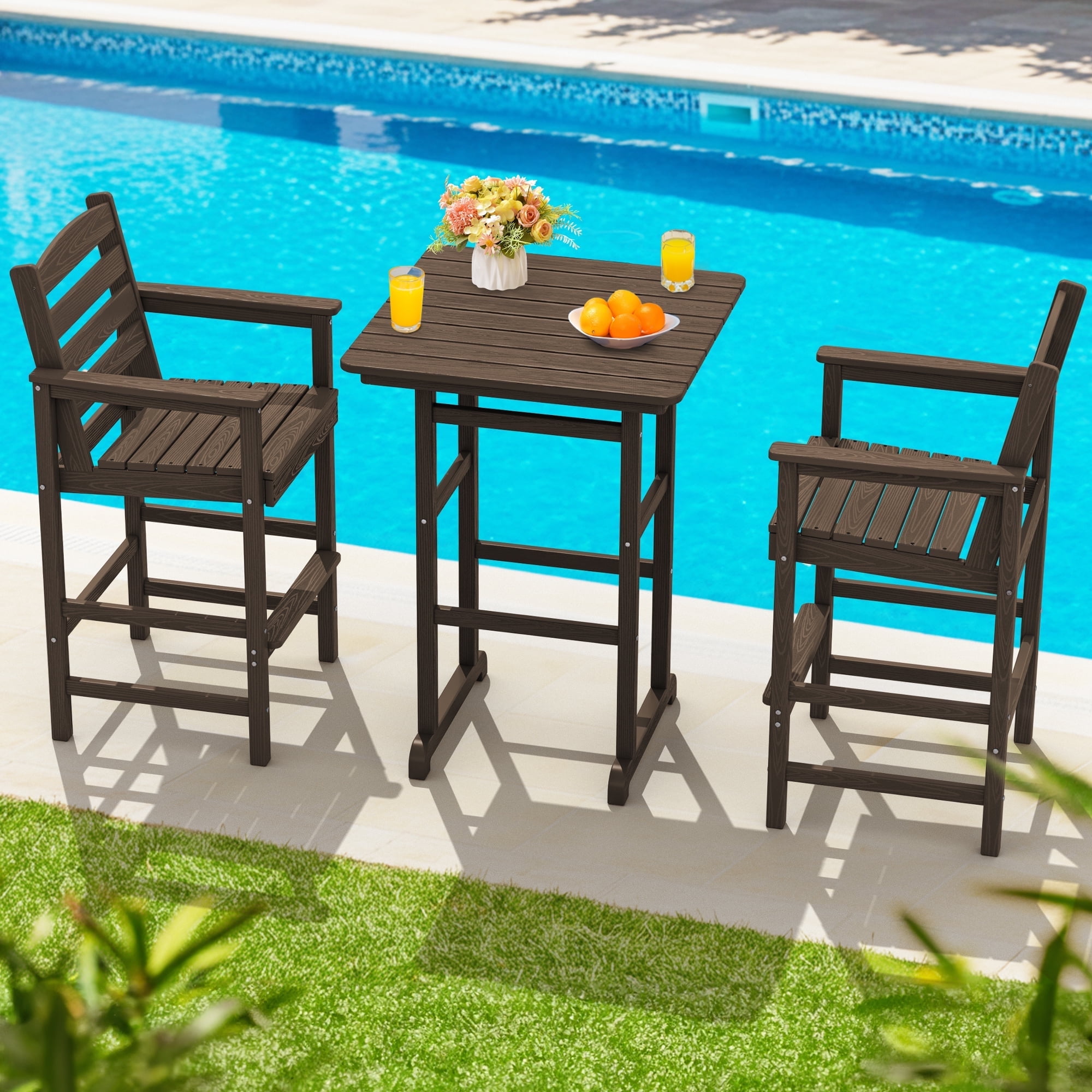 SERWALL Tall Adirondack Chairs and Table 3 Pieces Set, Adirondack Bar ...