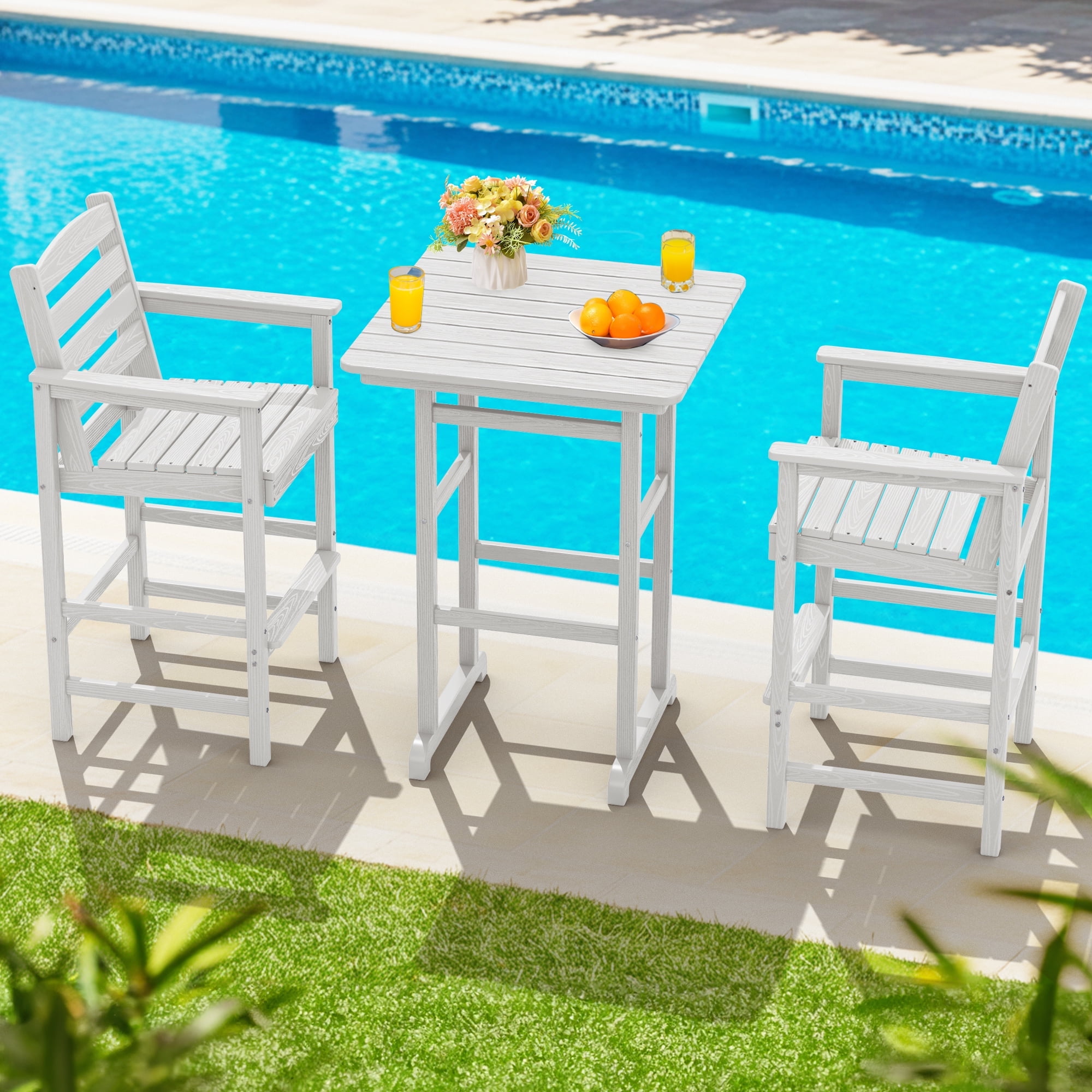 SERWALL Tall Adirondack Chairs and Table 3 Pieces Set, Adirondack Bar ...