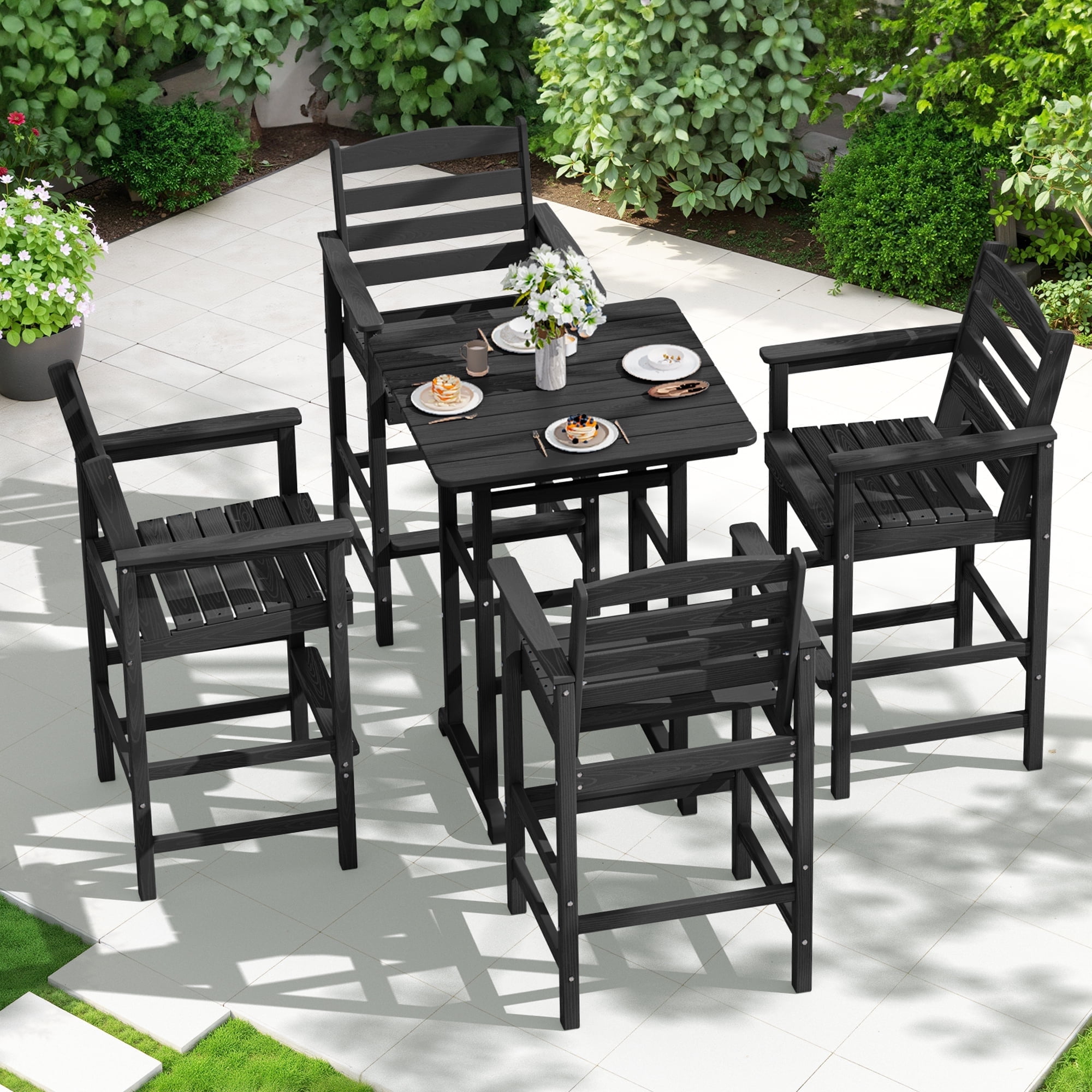 SERWALL Tall Adirondack Chairs and Table 5 Pieces Set, Adirondack Bar ...