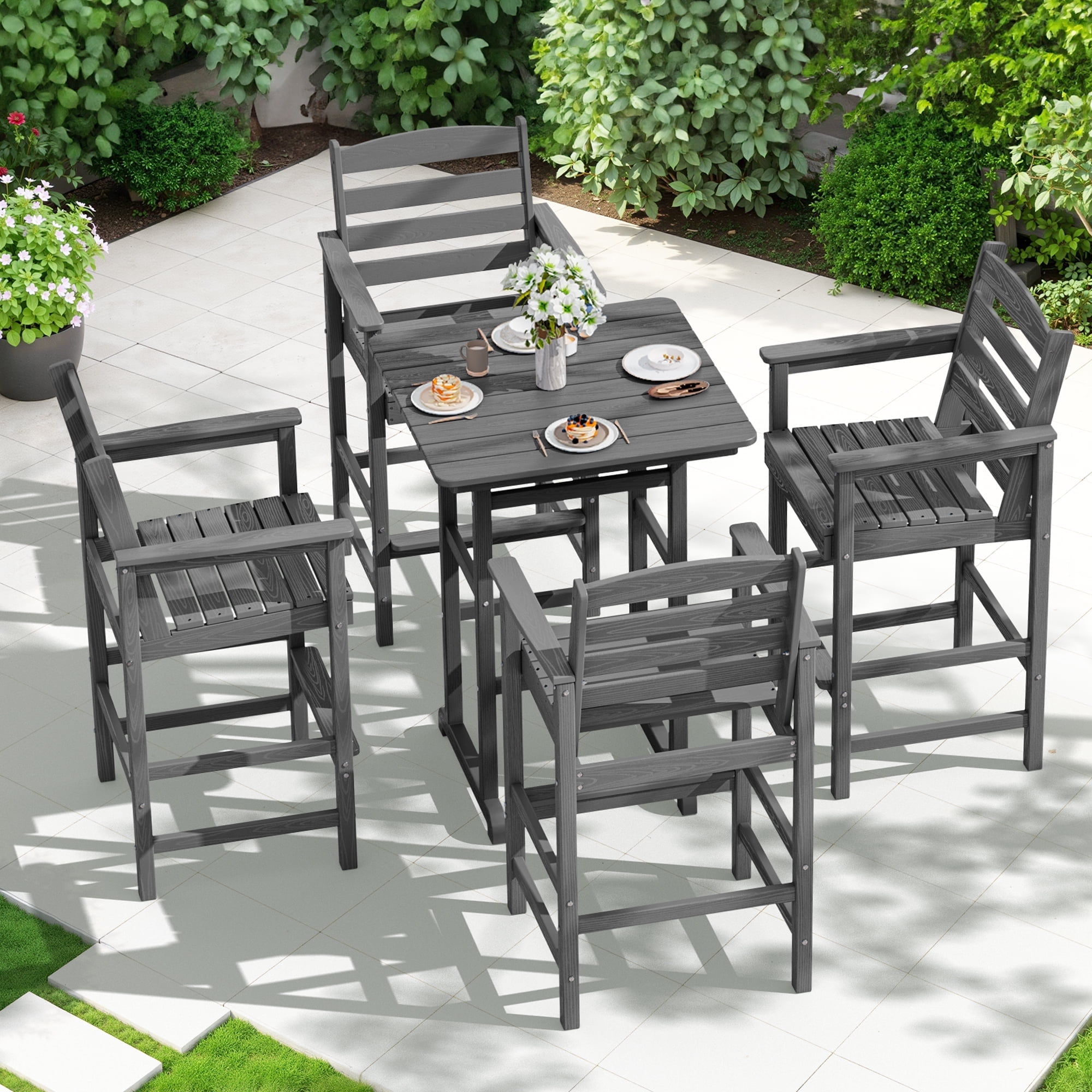 SERWALL Tall Adirondack Chairs and Table 5 Pieces Set, Adirondack Bar ...