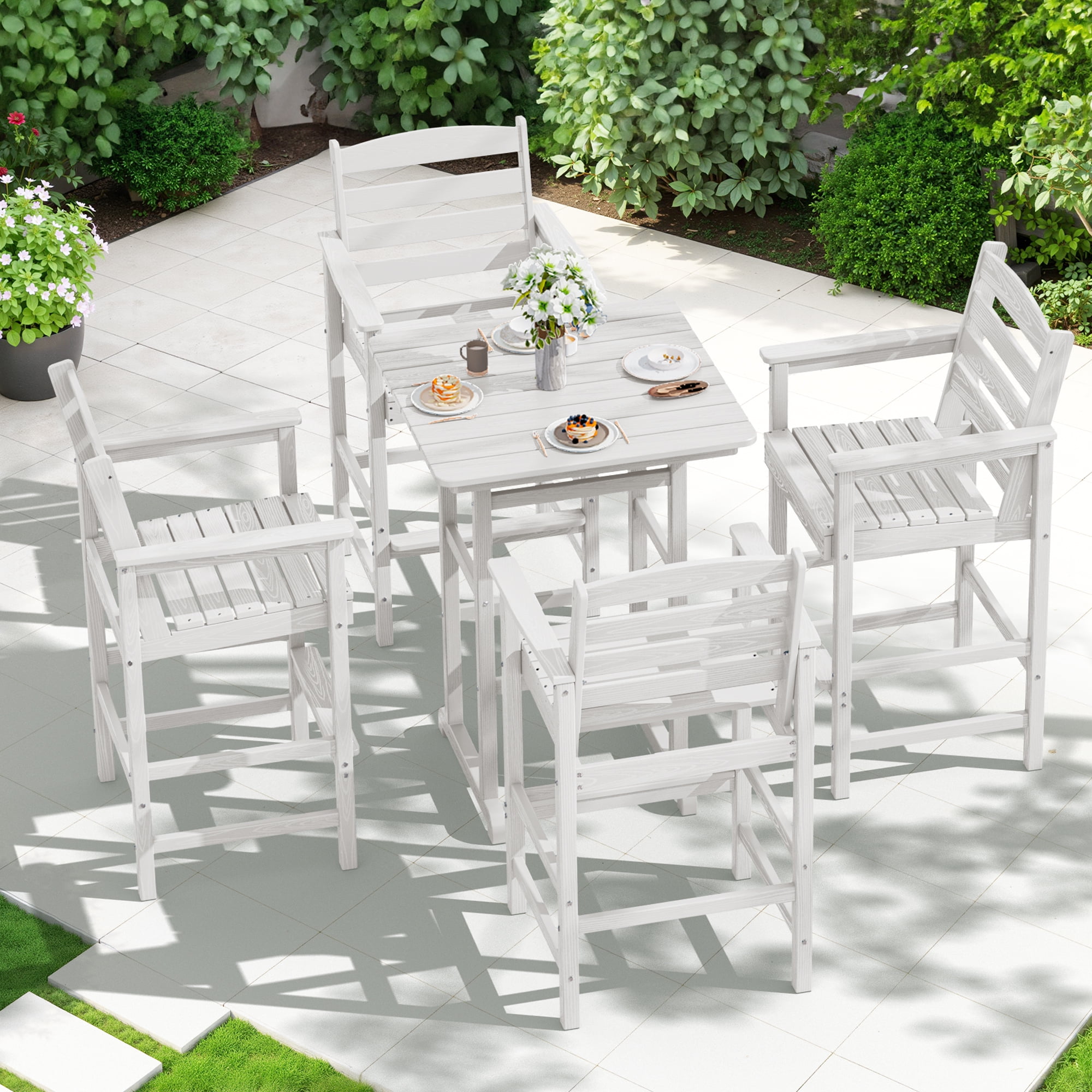 SERWALL Tall Adirondack Chairs and Table 5 Pieces Set, Adirondack Bar ...