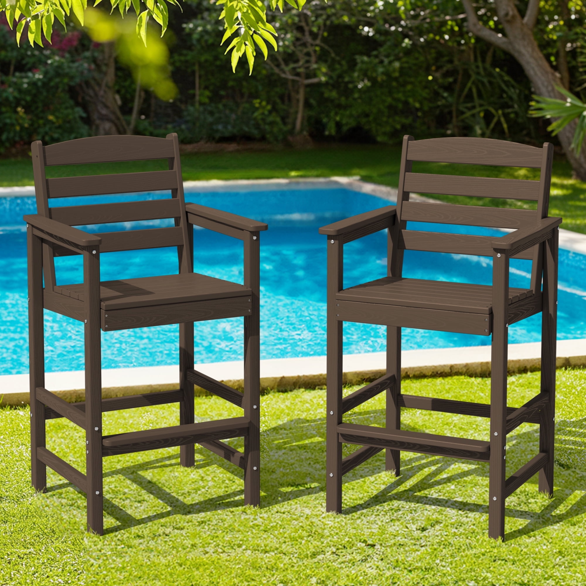 SERWALL Tall Balcony Adirondack Chairs Set of 2, HDPE Outdoor Bar ...