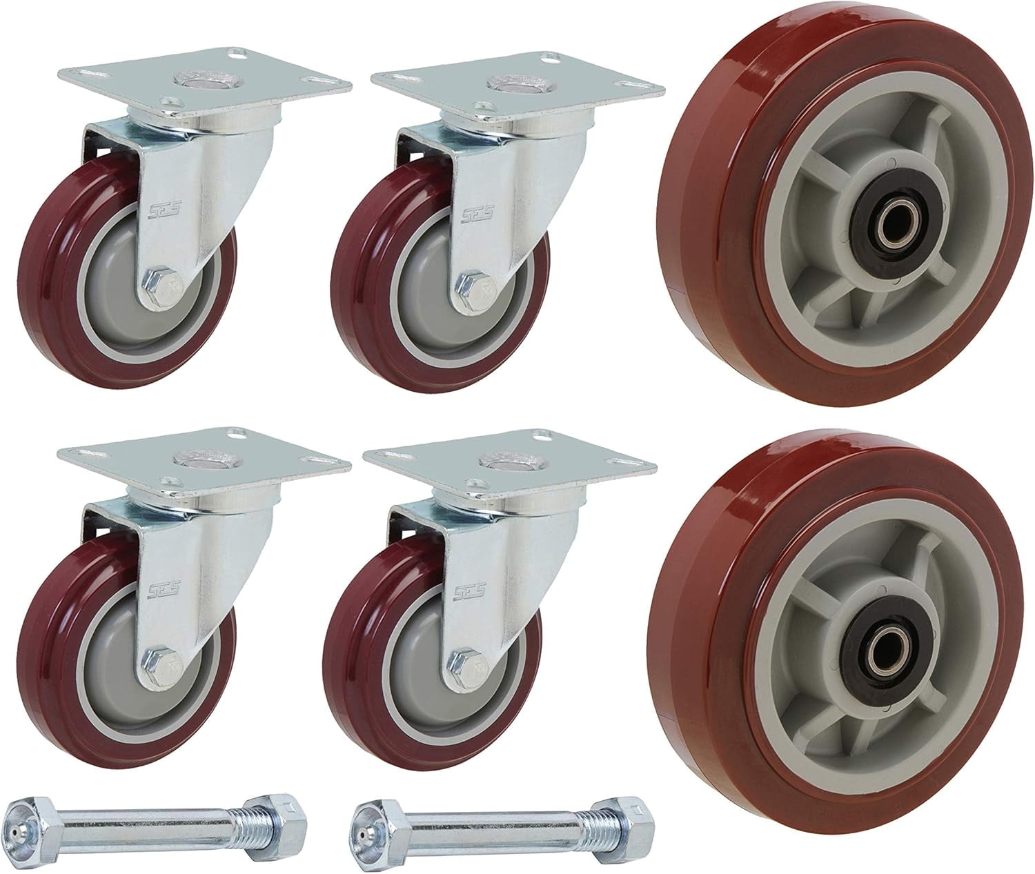 SES Brand U-Boat Cart Replacement Kit of 8x2" Center Wheels, 4x1.25 ...