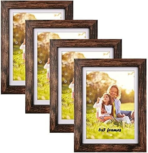 SESEAT 8x10 Picture Frames Rustic Brown with Mat Photo Frames 4 Packs ...