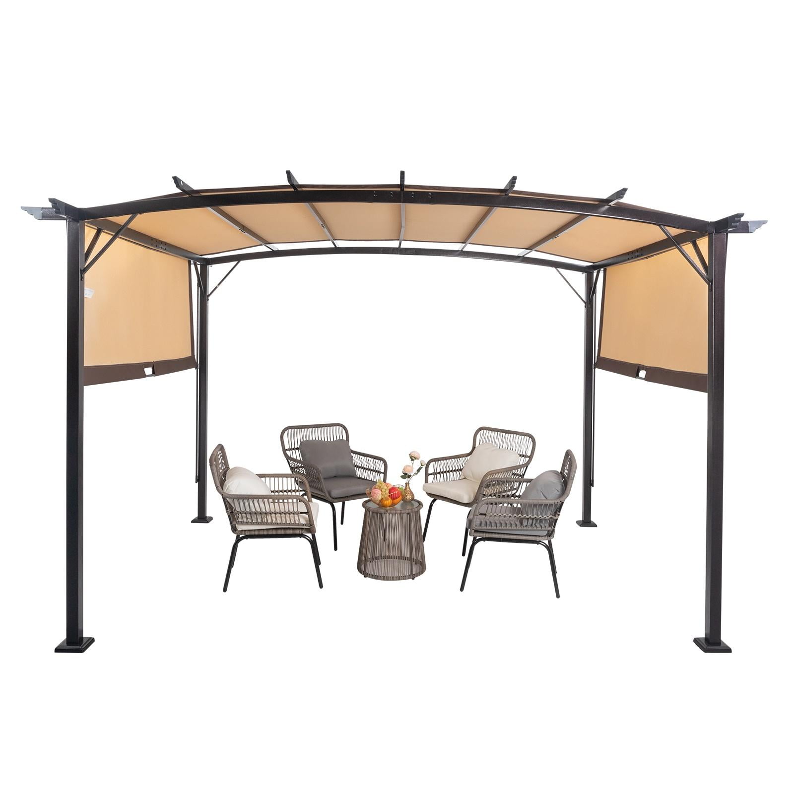 10' x 8' Metal Gazebo and Pergola, Retractable Pergola with Canopy Sun ...