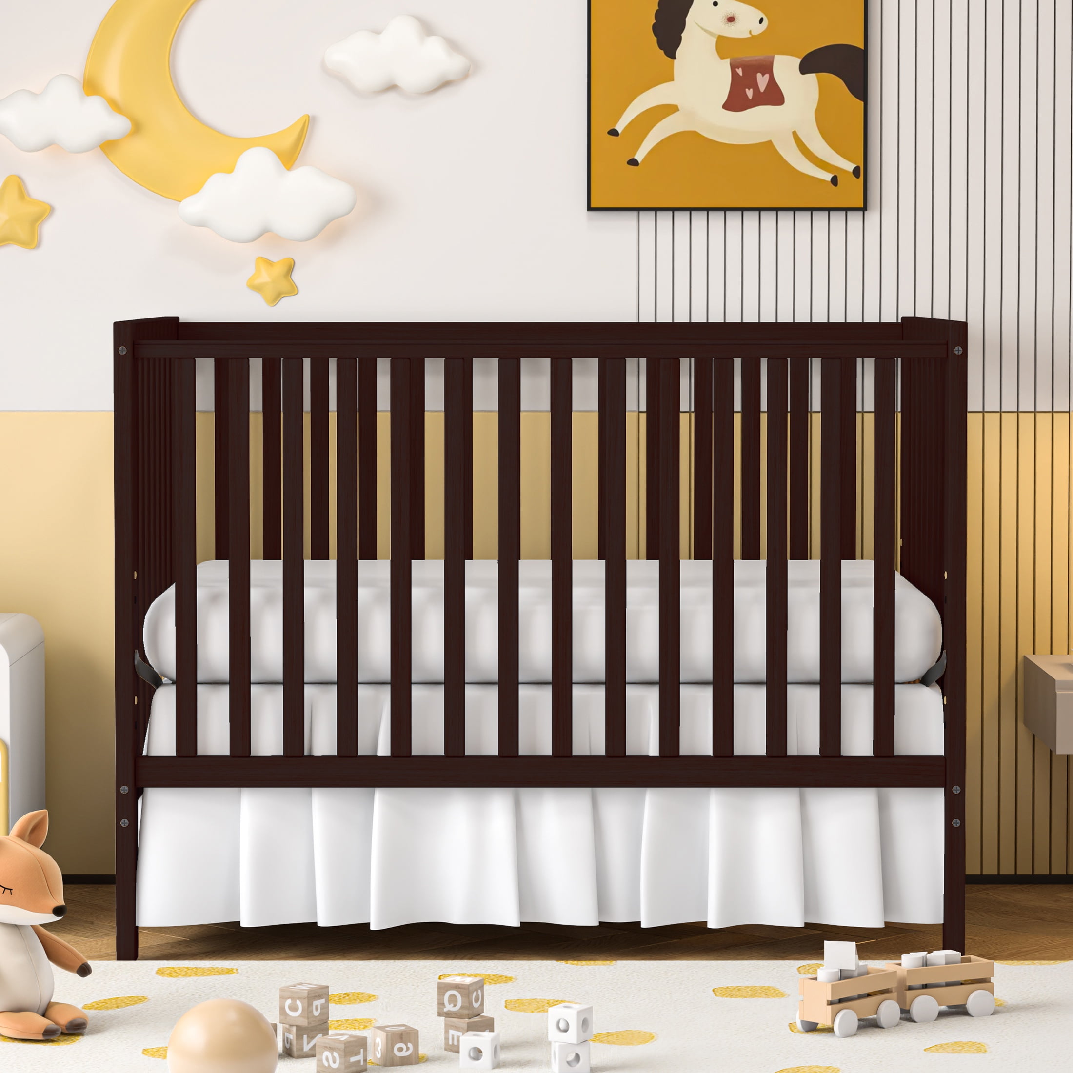 SESSLIFE 5-In-1 Convertible Crib, Espresso Baby Bed, Converts from Baby ...
