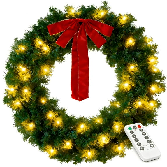 48in Pre-Lit Christmas Wreath, SESSLIFE Large Artificial Xmas Wreath ...