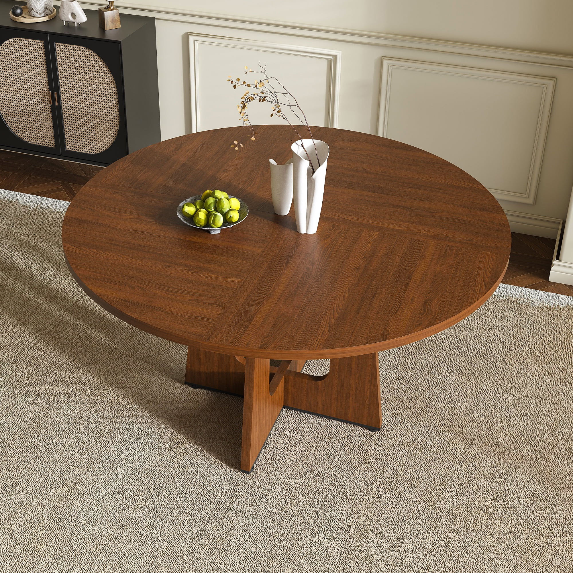 SESSLIFE 47” Round Dining Table for 4-6, Wood Kitchen Table with Heavy ...