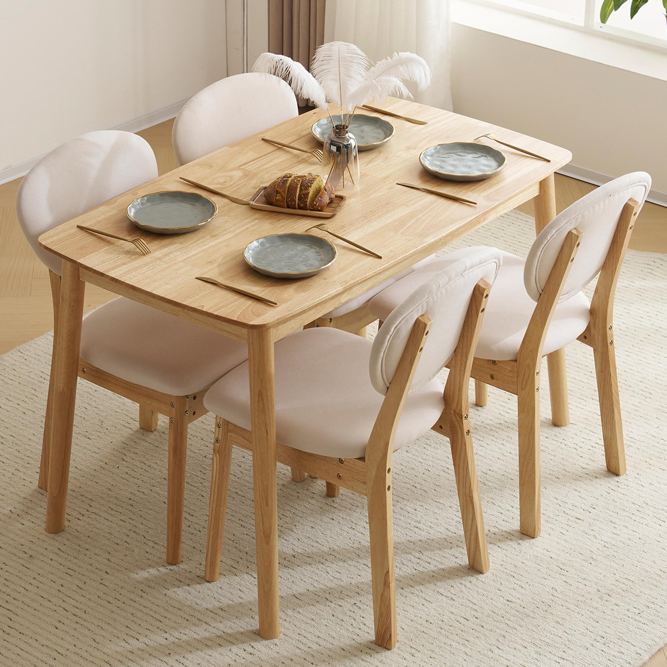 SESSLIFE 5-Piece Modern Dining Set, Wood Table & 4 Chairs, Natural ...