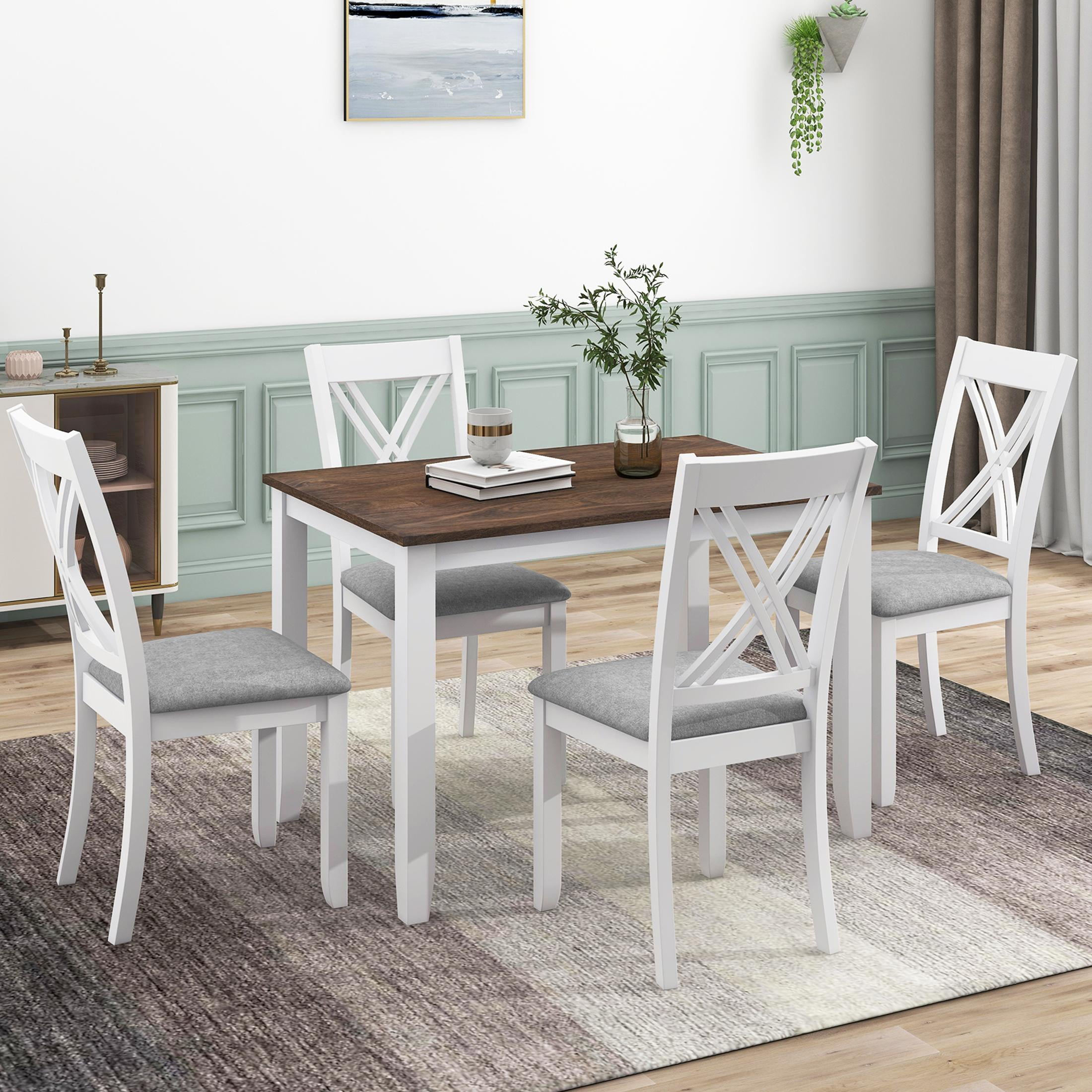 SESSLIFE 5-Piece Modern Dining Set, Wood Table & 4 Chairs, Natural ...