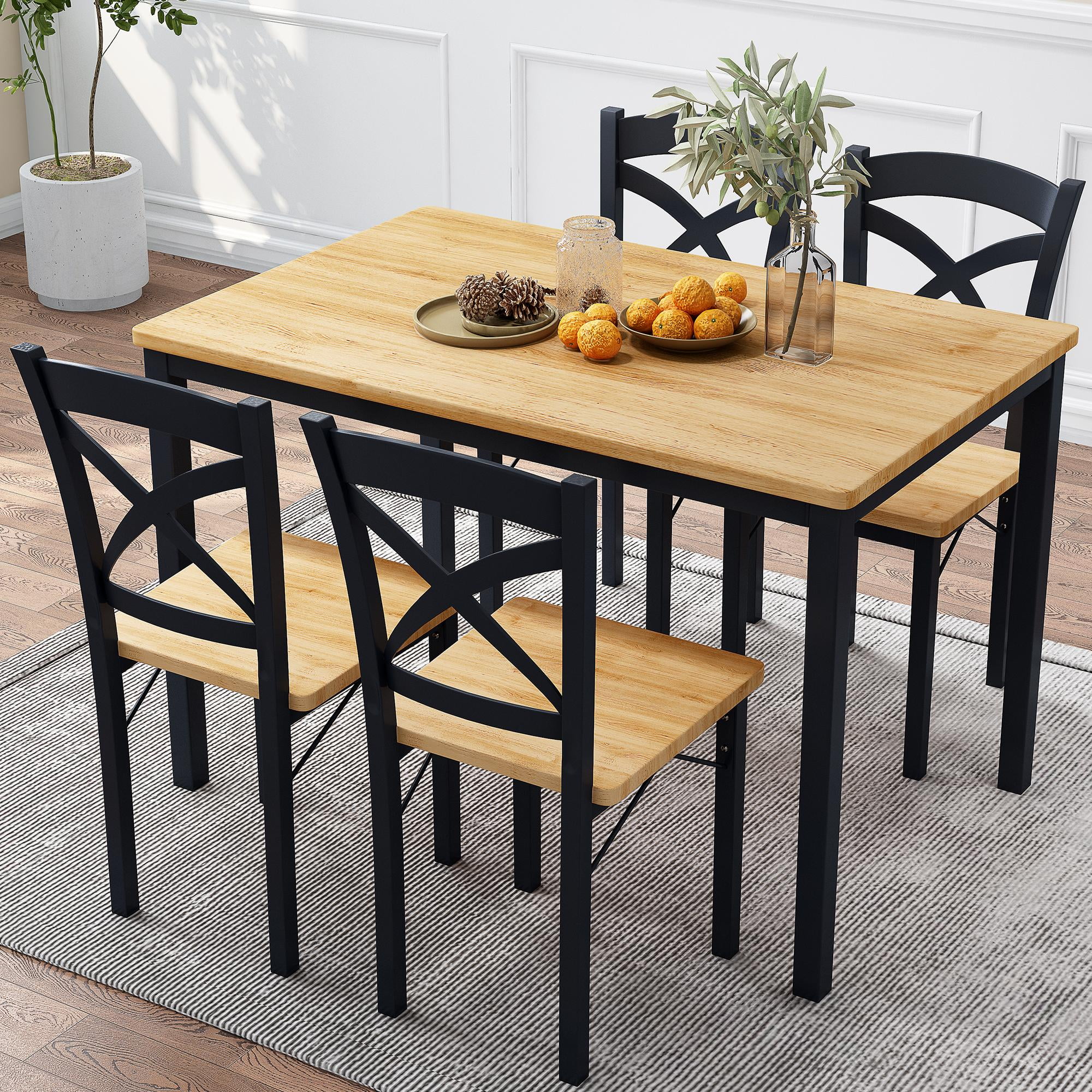 SESSLIFE 5 Pieces Dining Table Set, Modern Kitchen Wood Table and 4 ...
